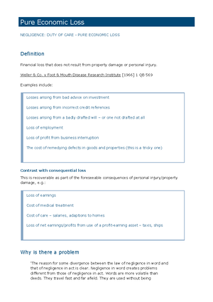 Pure Economic Loss Part 2 - Pure Economic Loss NEGLIGENCE: DUTY OF CARE ...