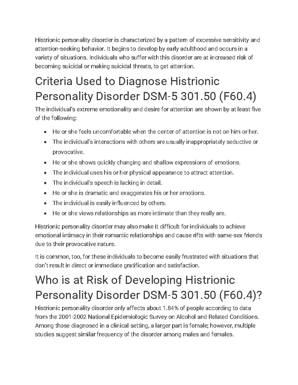 Histrionic Personality Disorder Notes - Histrionic personality disorder ...