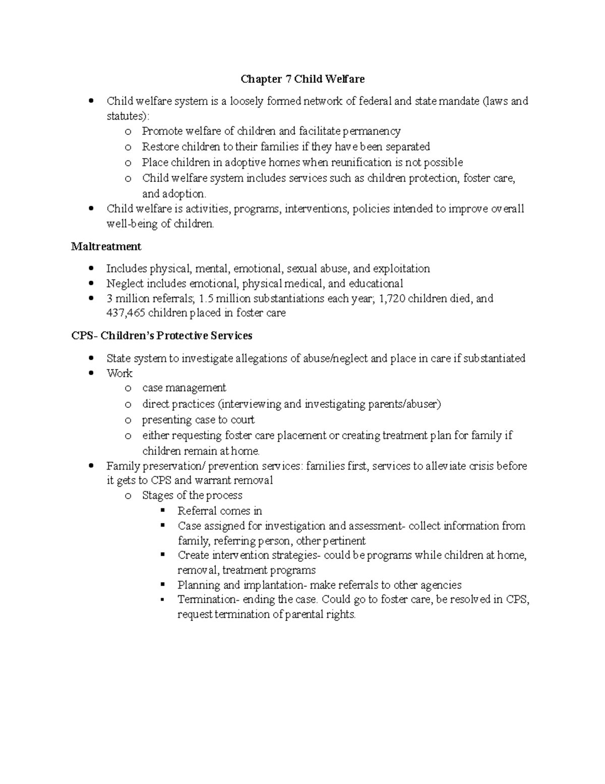 Chapter 7 Child Welfare - Chapter 7 Child Welfare Child welfare system ...