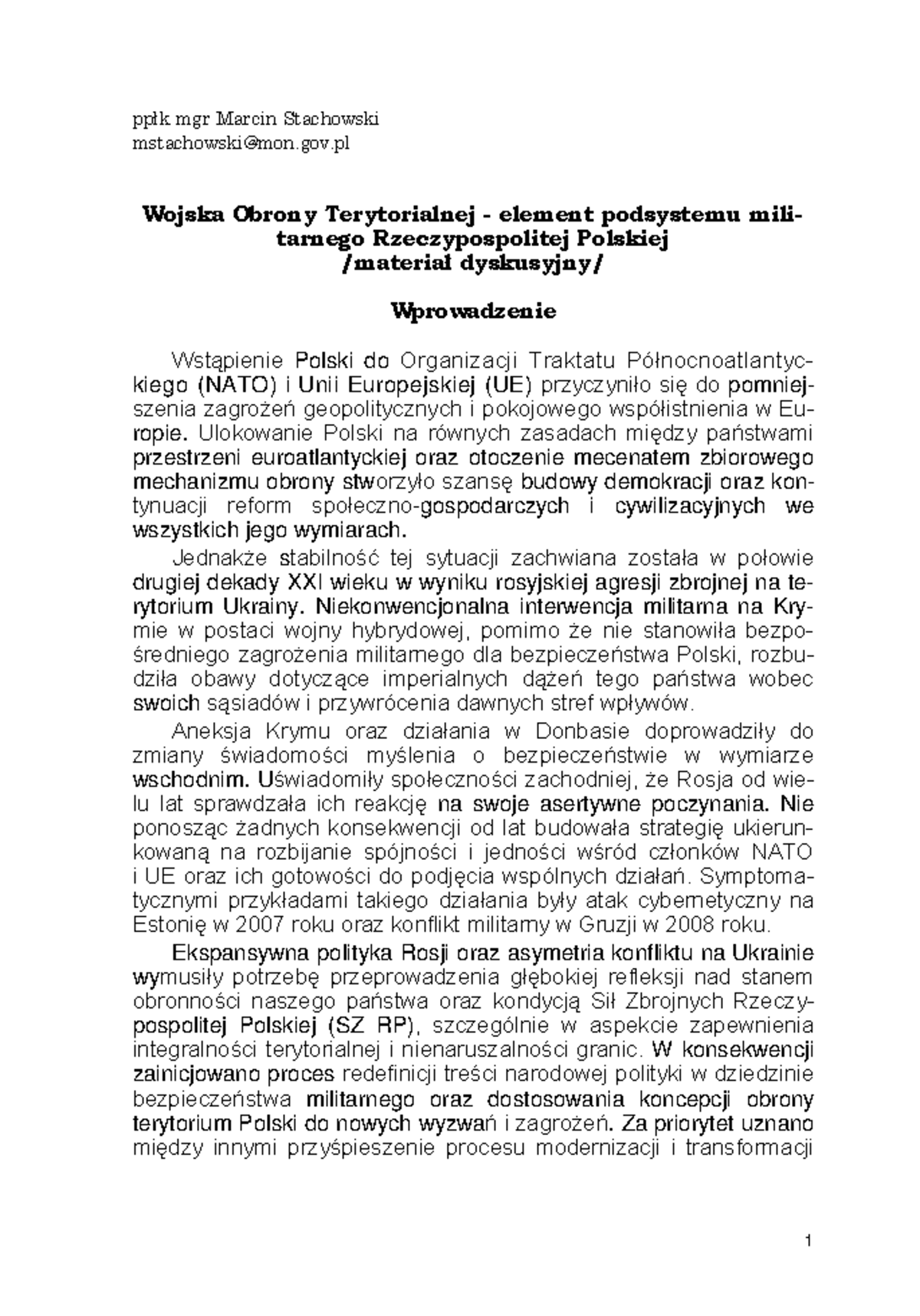 1. M.Stachowski - WOT element podsystemu militarnego RP - ppłk mgr ...