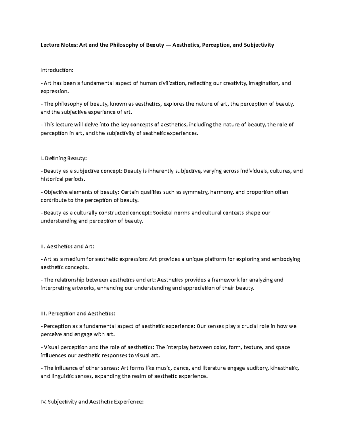 Lecture Notes: Art and the Philosophy of Beauty — Aesthetics ...