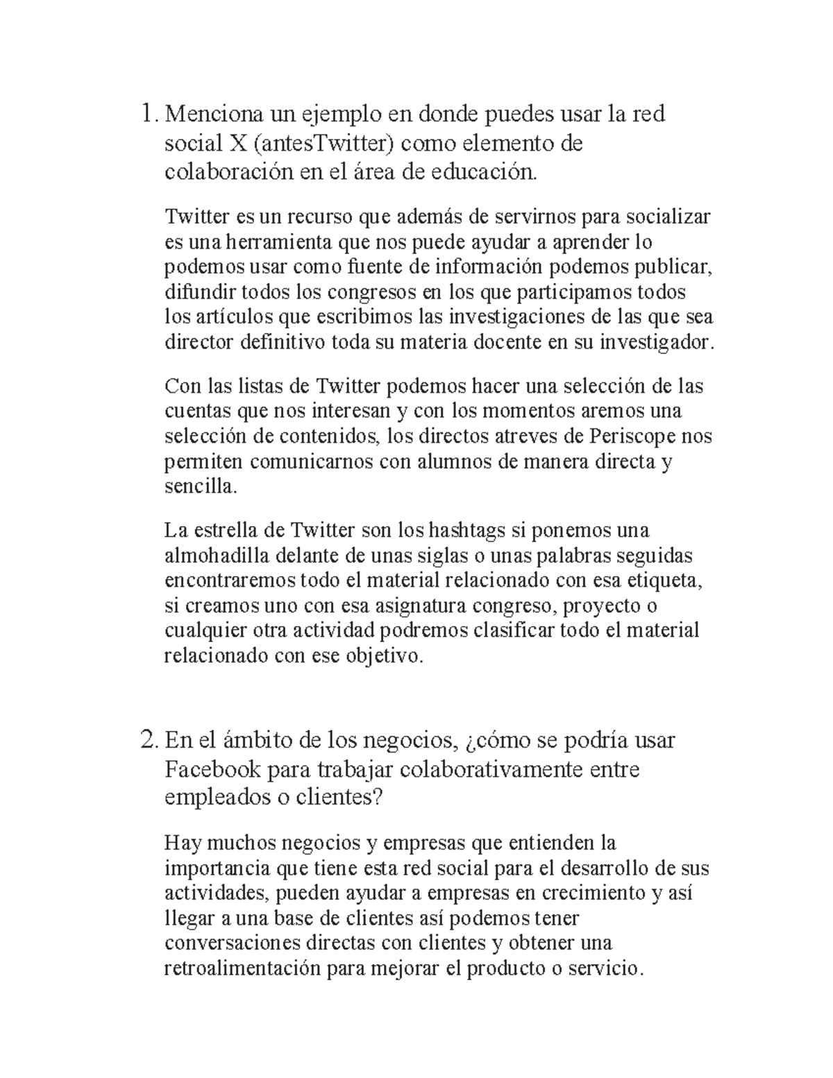 Foro - foro de discusión en empresa - 1. Menciona un ejemplo en donde ...