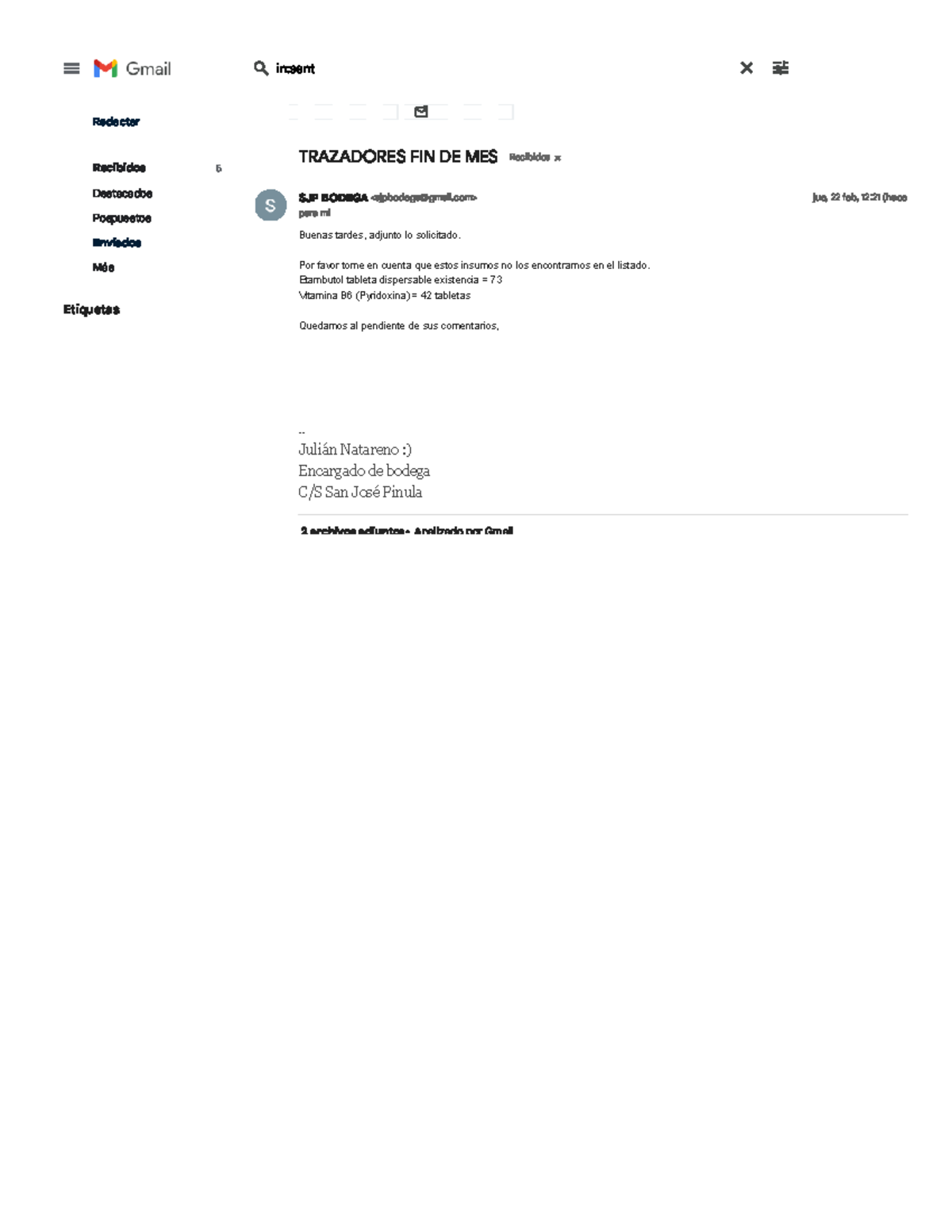 Trazadores FIN DE MES - sjpbodega@gmail.com - Gmail - Redactar ...