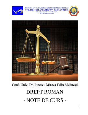Curs Drept roman 1 - Prof. Molcuț Emil - Drept Roman Obiectul dreptului ...