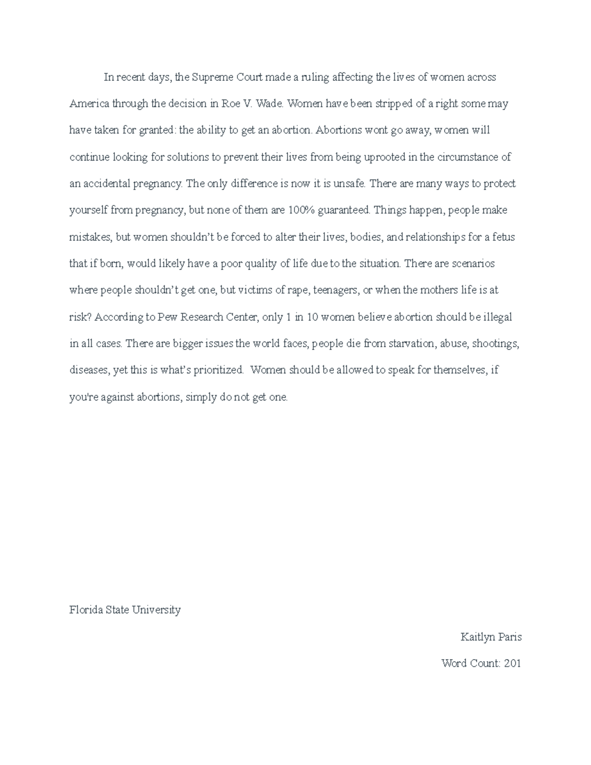 Position Paper #1 - Dr. Jones, AMH2020 - In recent days, the Supreme ...
