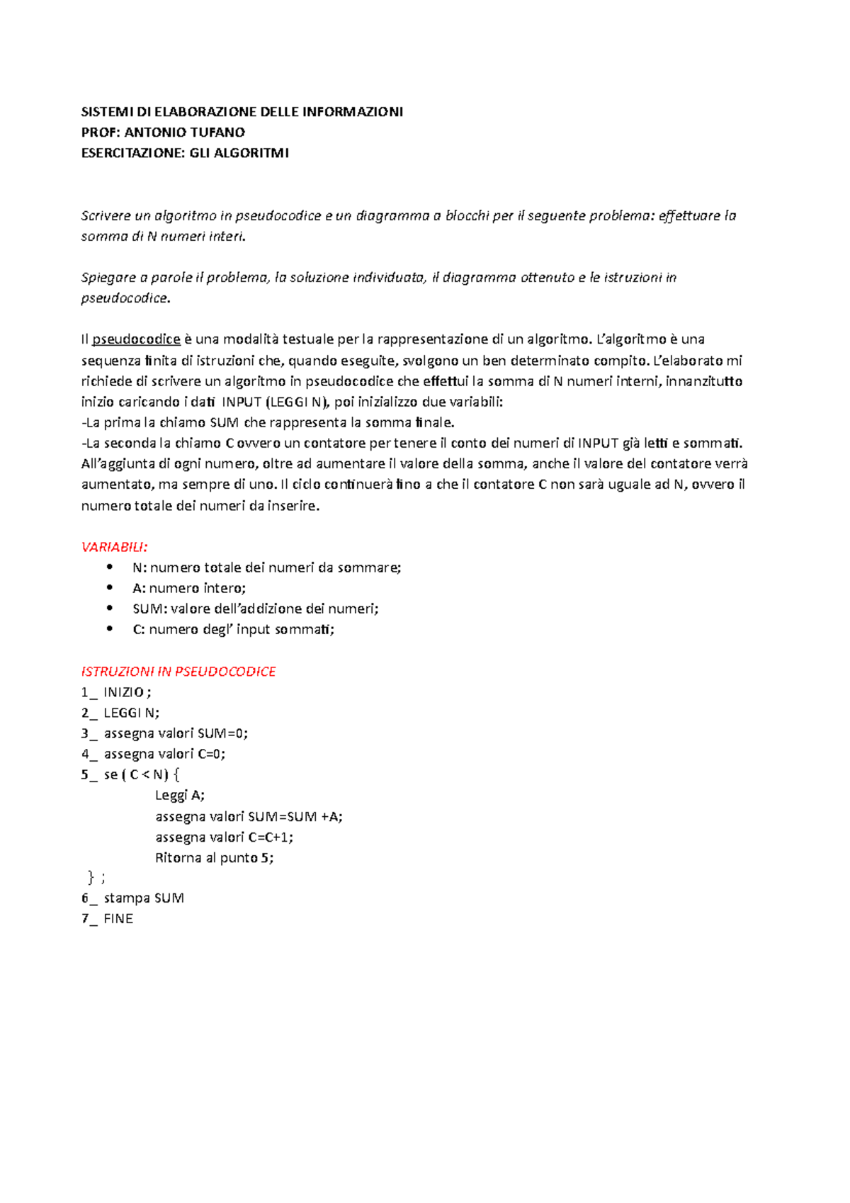 Informatica elaborato 1 gli algoritmi - Prova di abilita' informatica ...