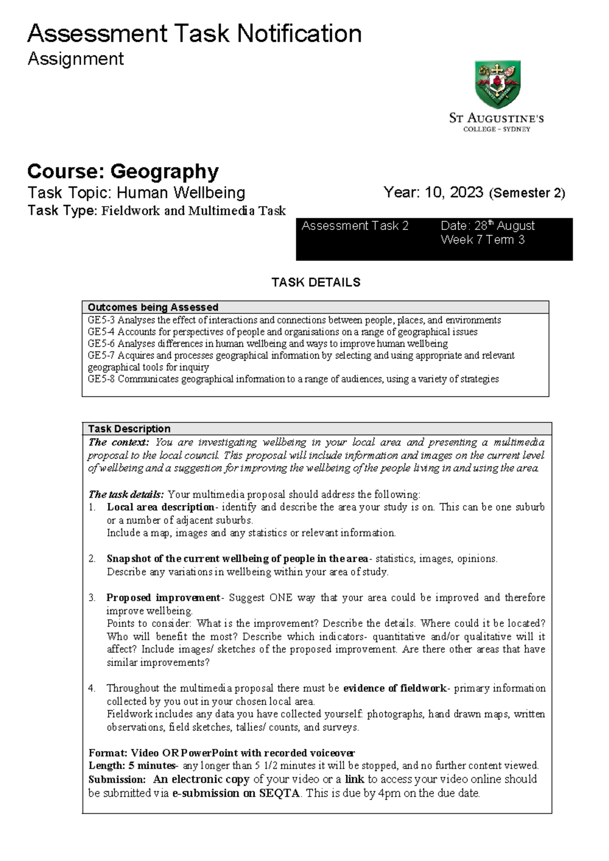 10 Geography Assessment Task 2 (Sem 2) 2023 - Assessment Task ...