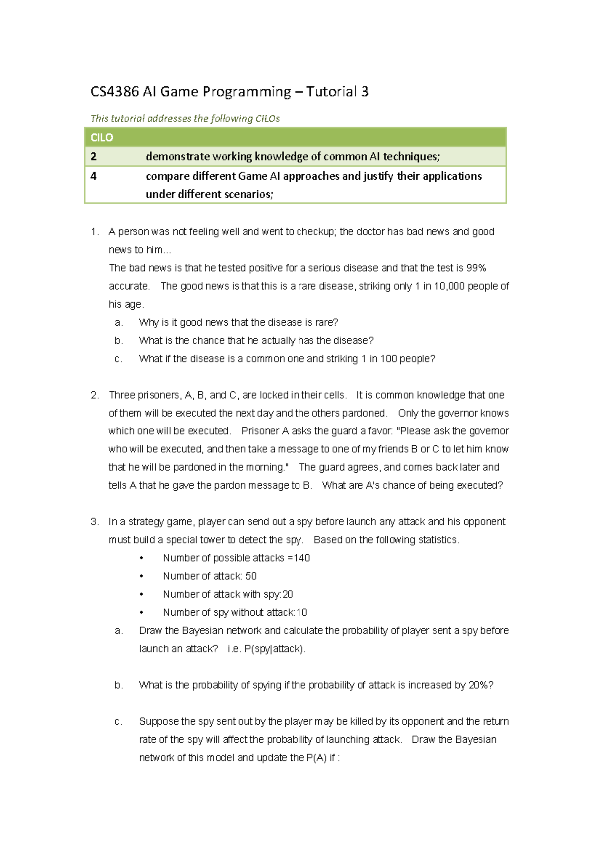 Tut3 - Tut3 - CS4386 AI Game Programming – Tutorial 3 This tutorial ...