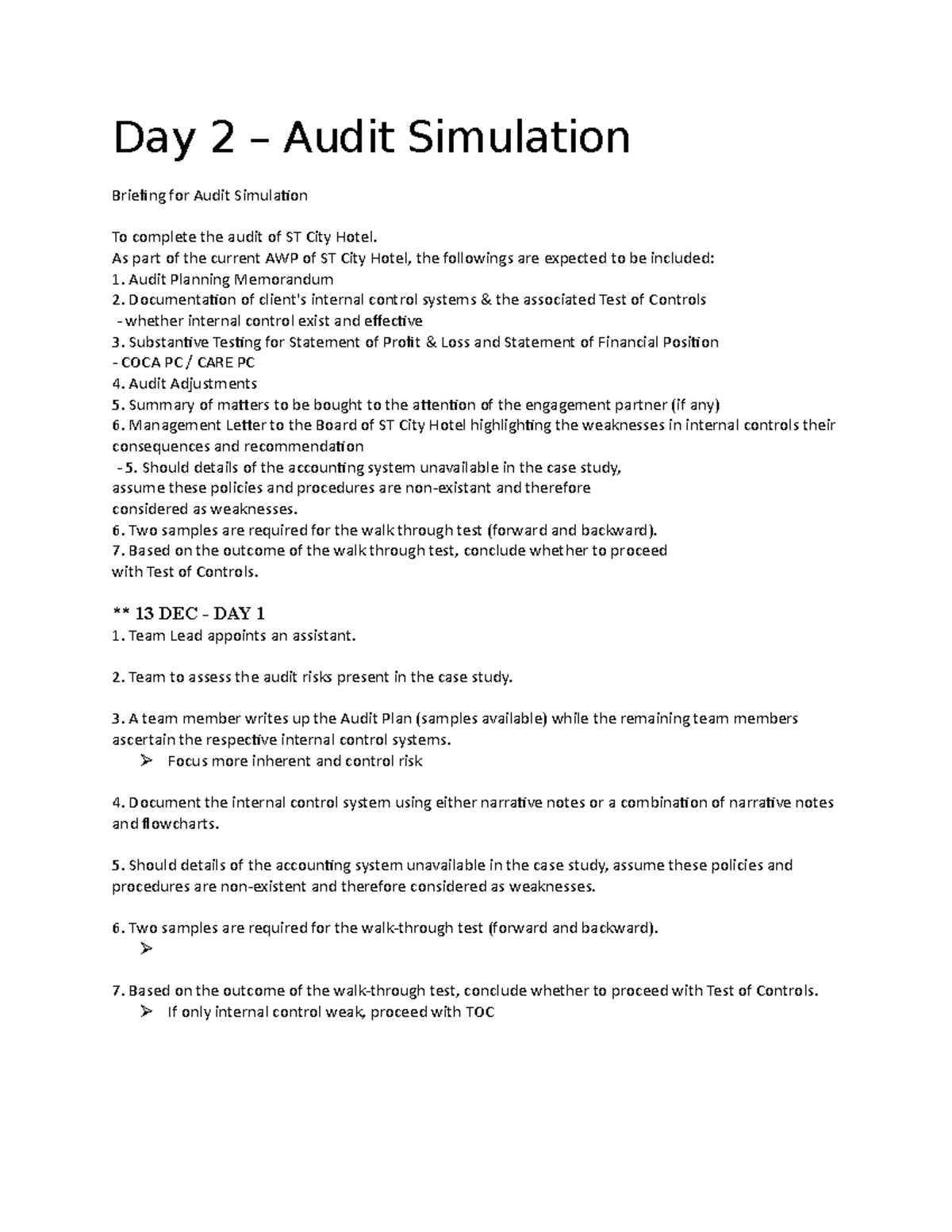 2 Day - Audit Simulation - Day 2 – Audit Simulation Briefing for Audit Simulation To complete ...