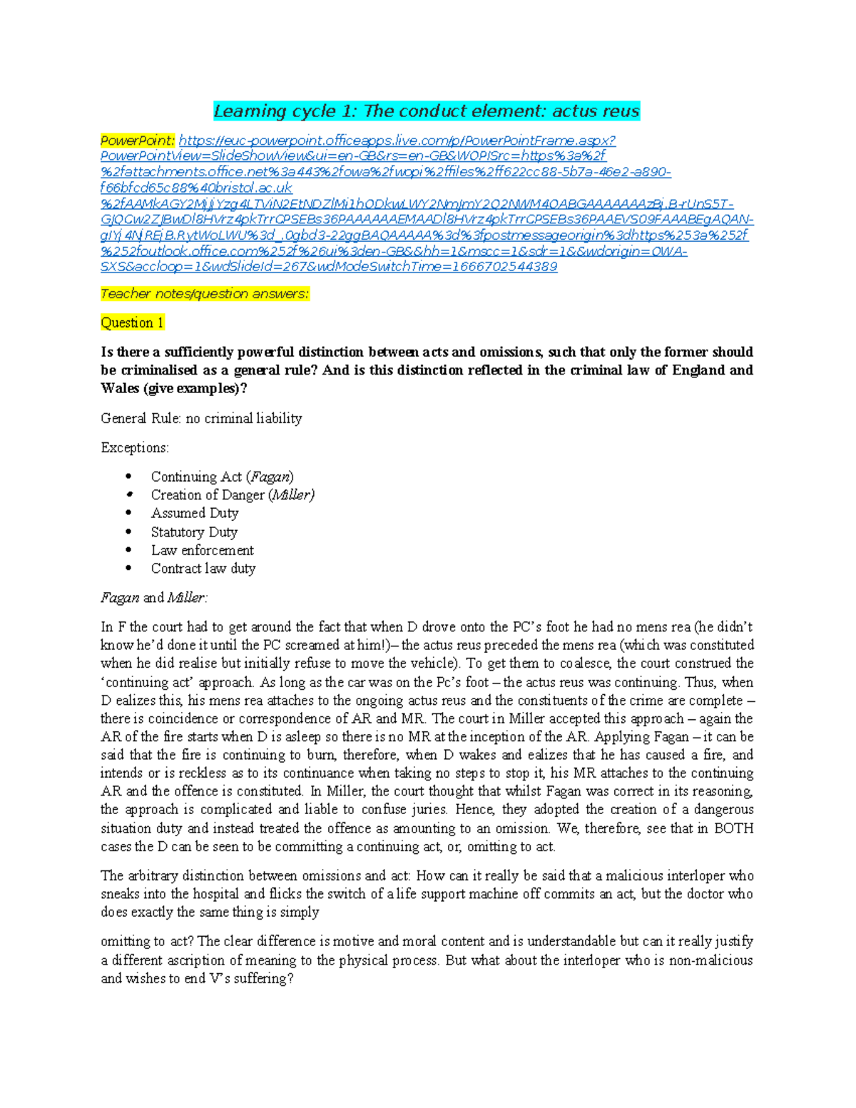 Criminal law 1st year - 1st year notes - Learning cycle 1: The conduct ...