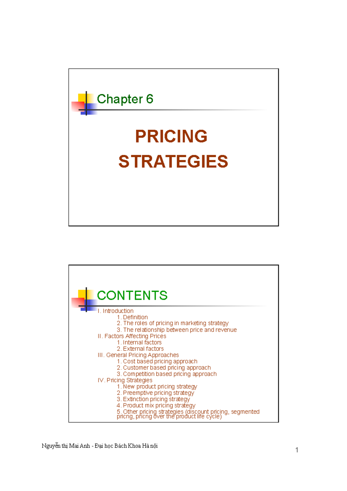Marketing Slides - Chapter 6 PRICING STRATEGIES CONTENTS I ...