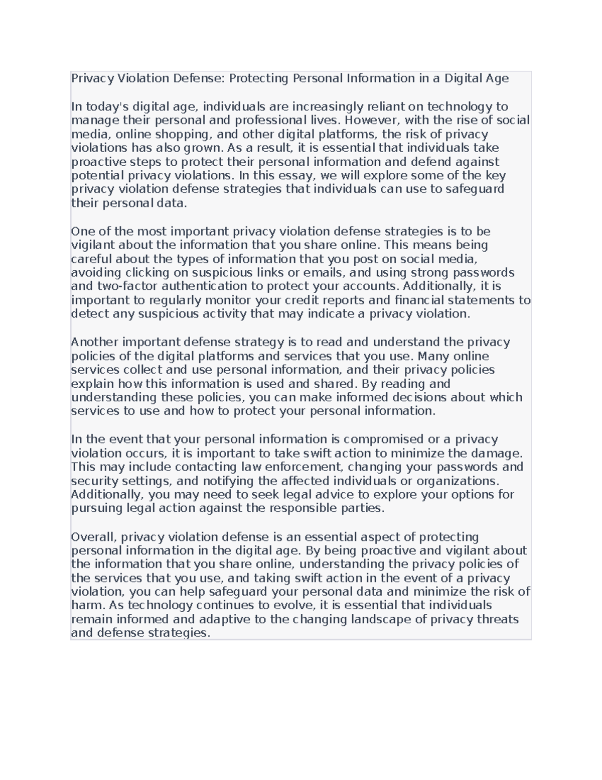 Privacy Violation Defense - However, with the rise of social media ...