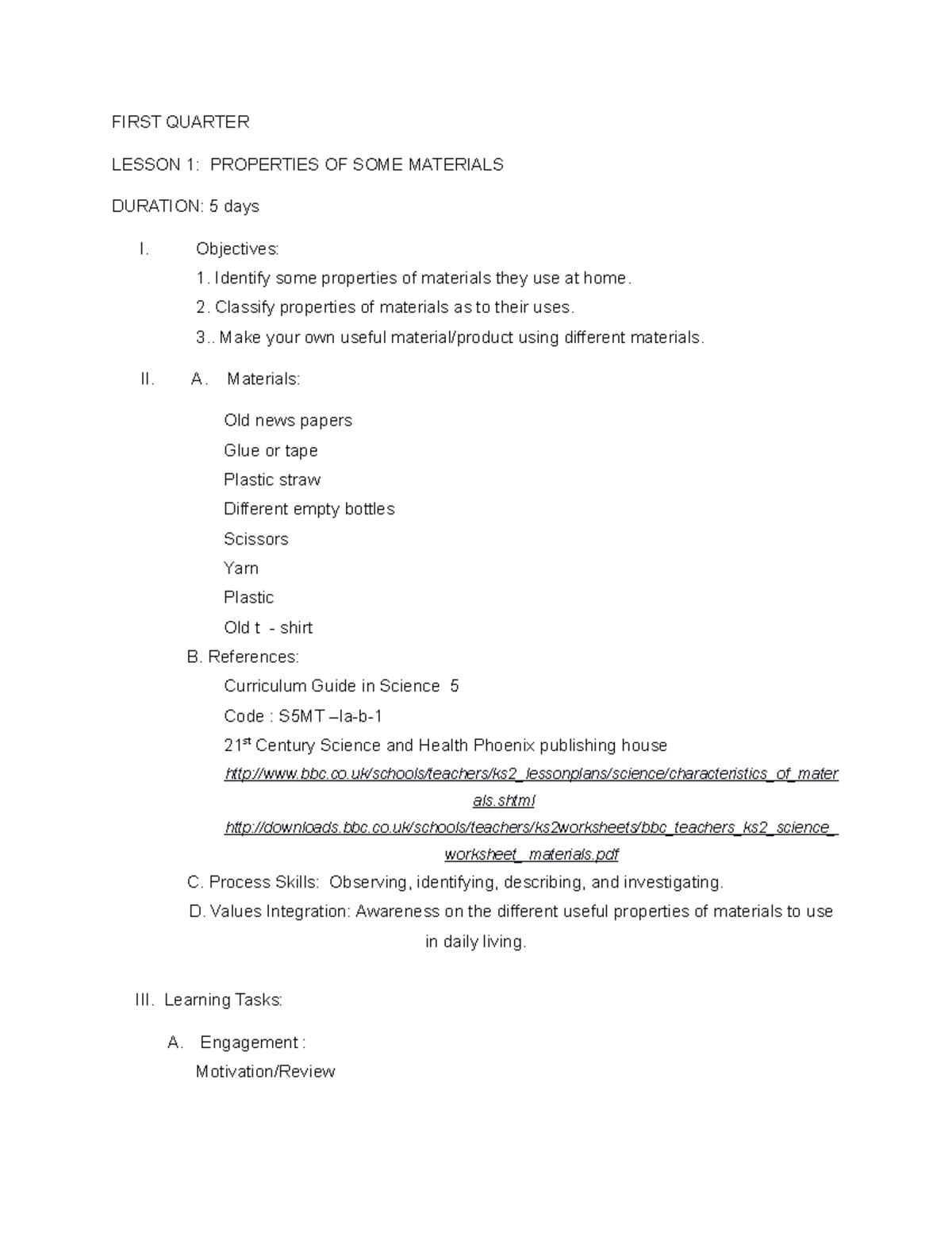TG Science 5 Q1 S5LT -I - a-b - 1 - FIRST QUARTER LESSON 1: PROPERTIES ...