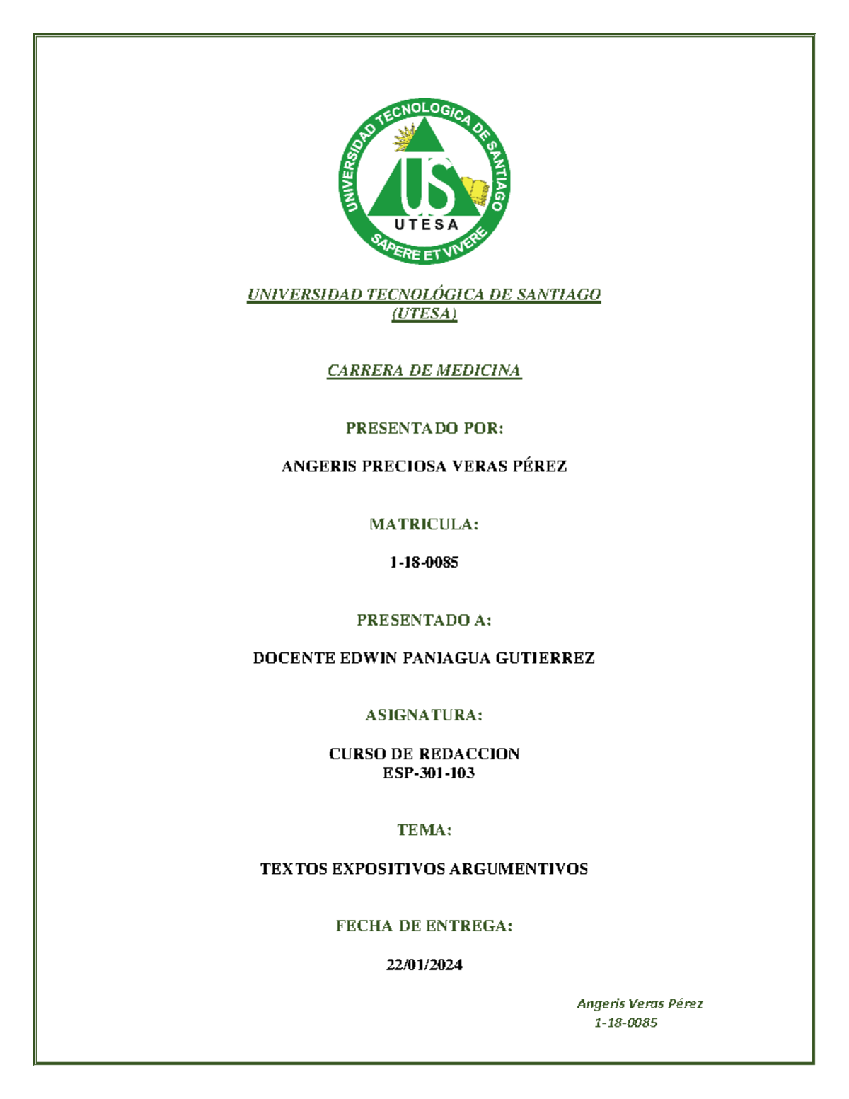 Textos Expositivos Argumentativos Redaccion - Angeris Veras Pérez 1 ...