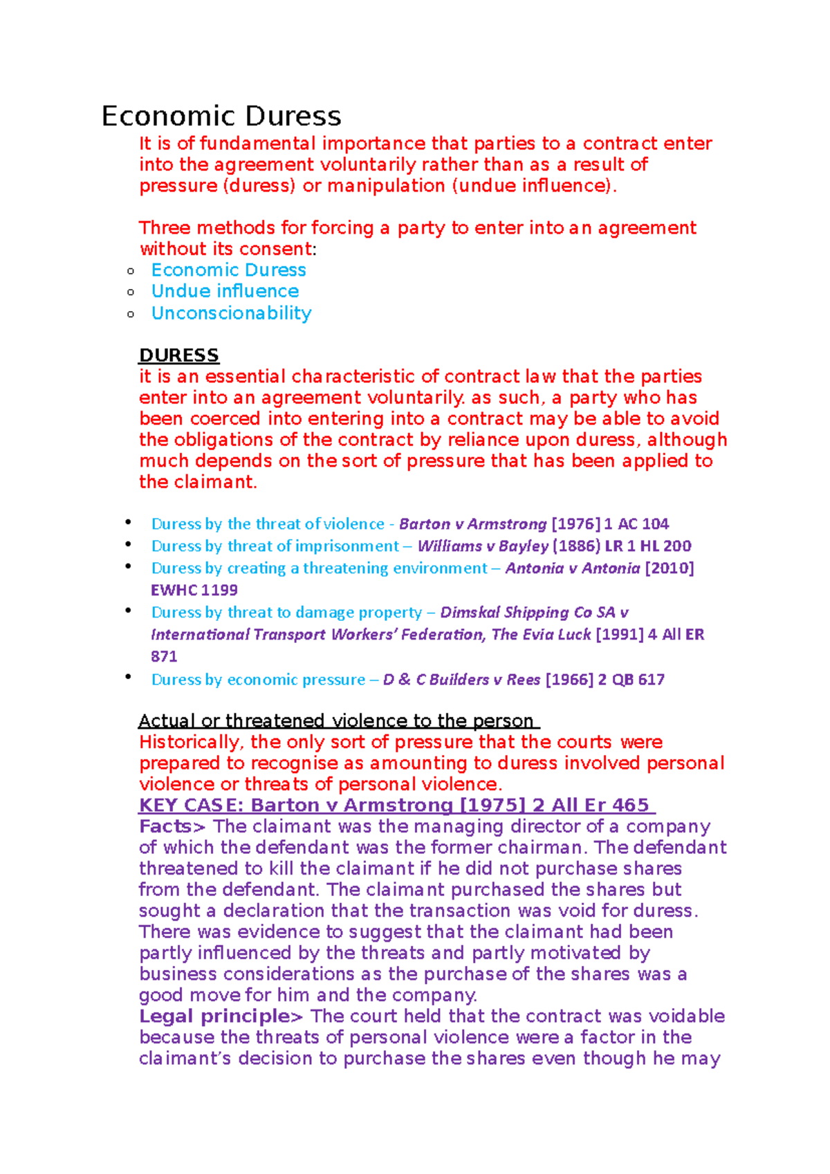 Economic Duress in Contract Law - Studocu