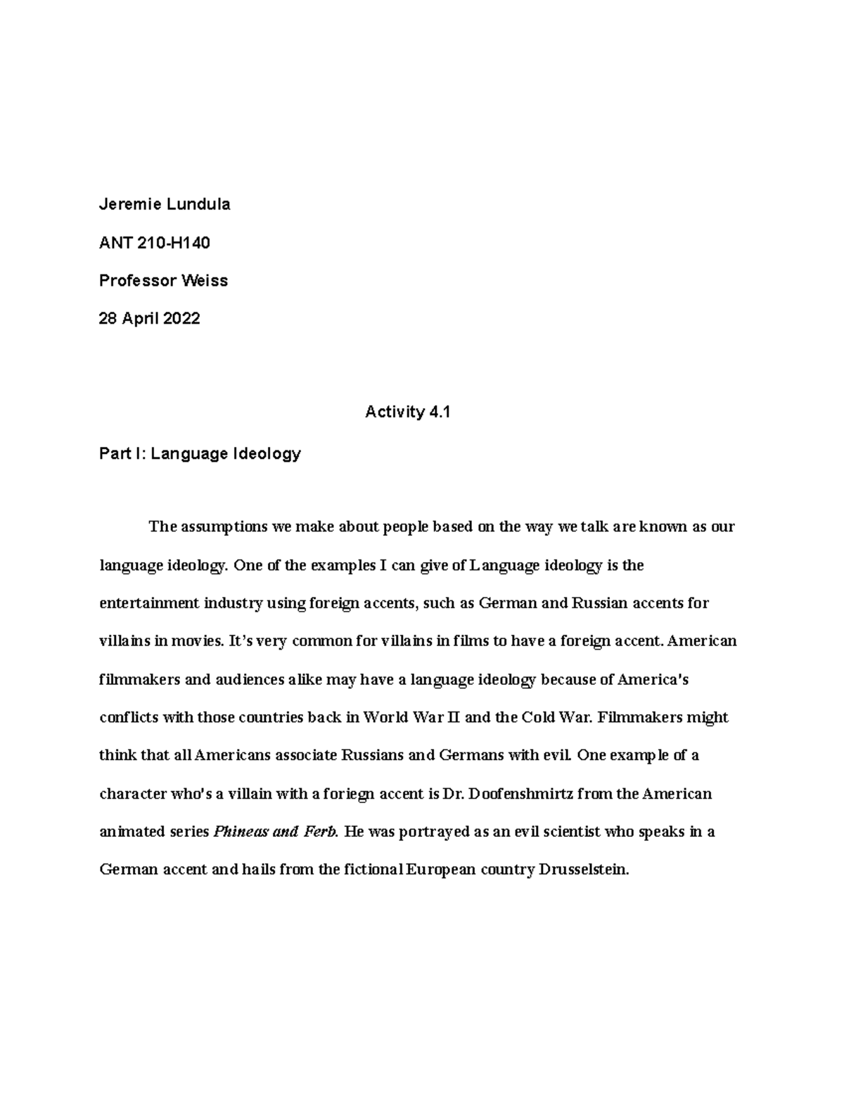Activity 14 Anthropology coursework (Linguistic Anthropology I ...