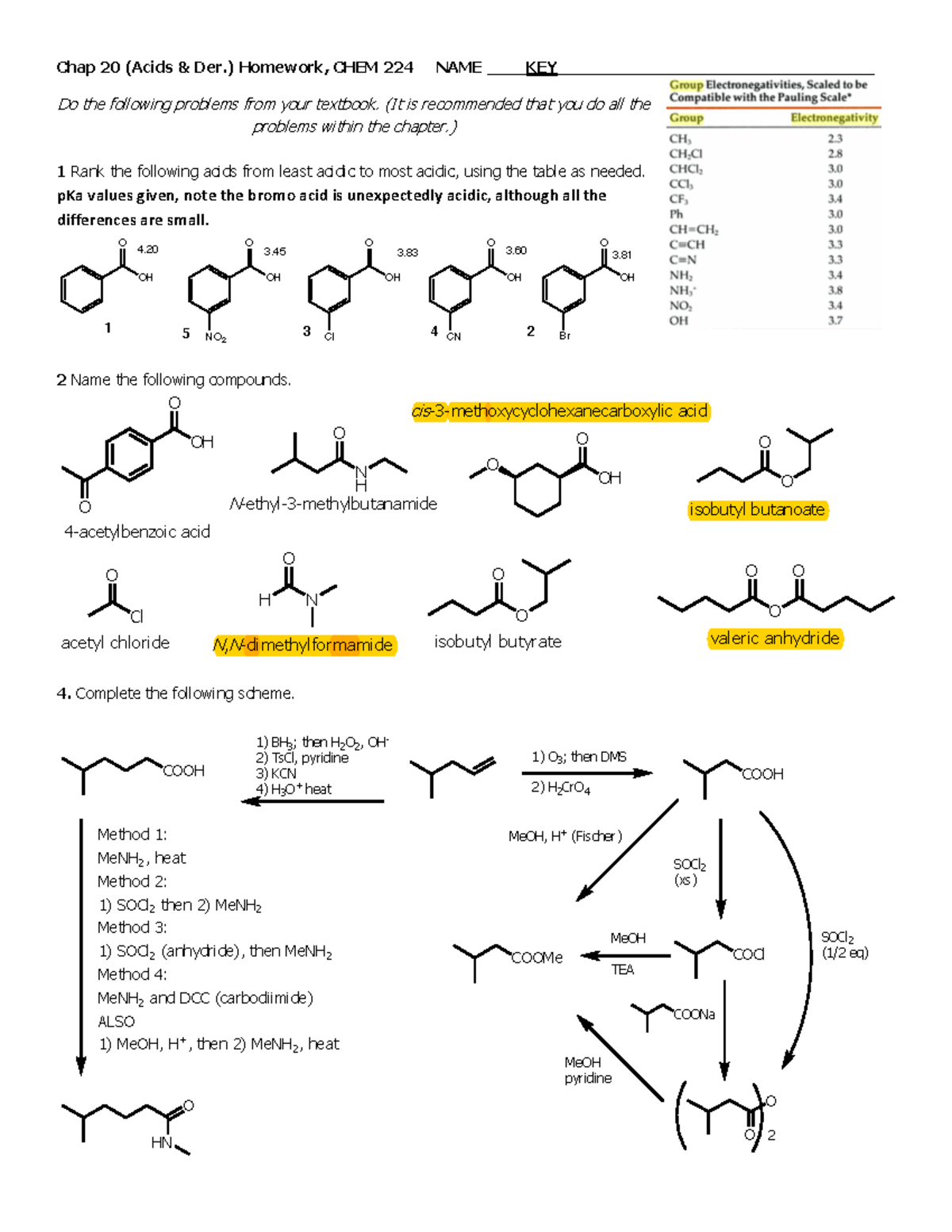 Chap 20 Acids & Der S24 HW KEY - Chap 20 (Acids & Der.) Homework, CHEM ...