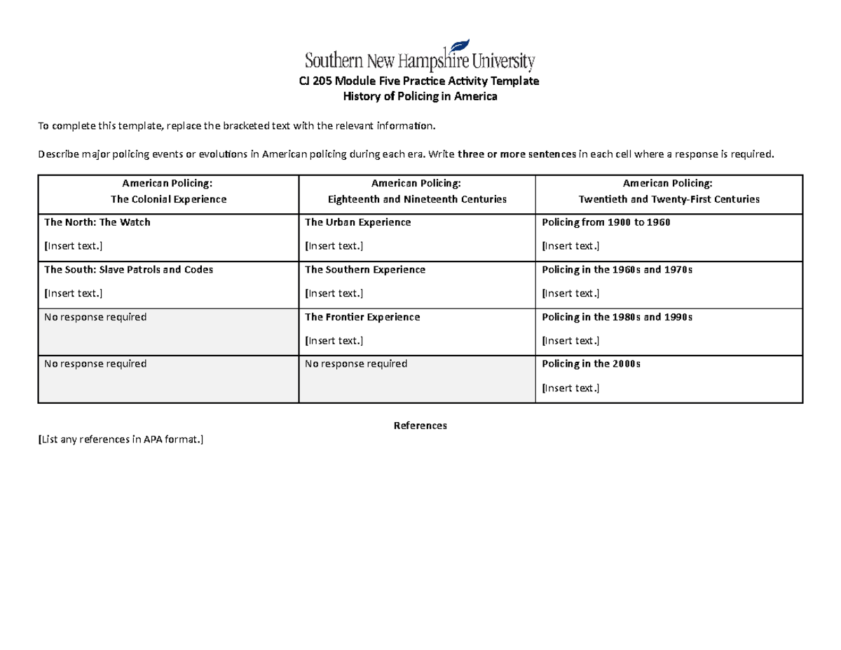 CJ 205 Module Five Practice Activity Template - CJ 205 Module Five ...