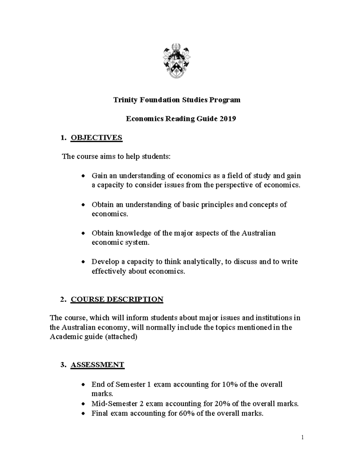 Reading Guide 2019 - Trinity Foundation Studies Program Economics ...