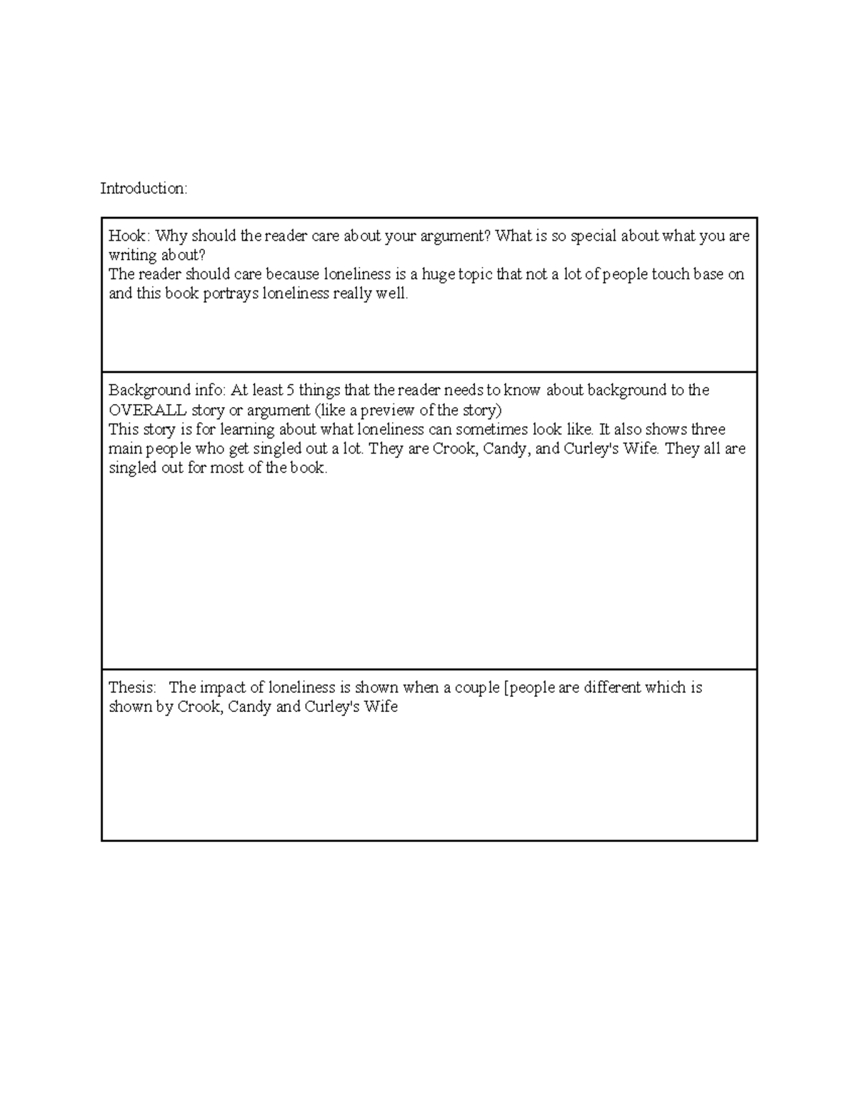 Copy of Of Mice and Men Intro and Conclusion Organizer - Introduction ...