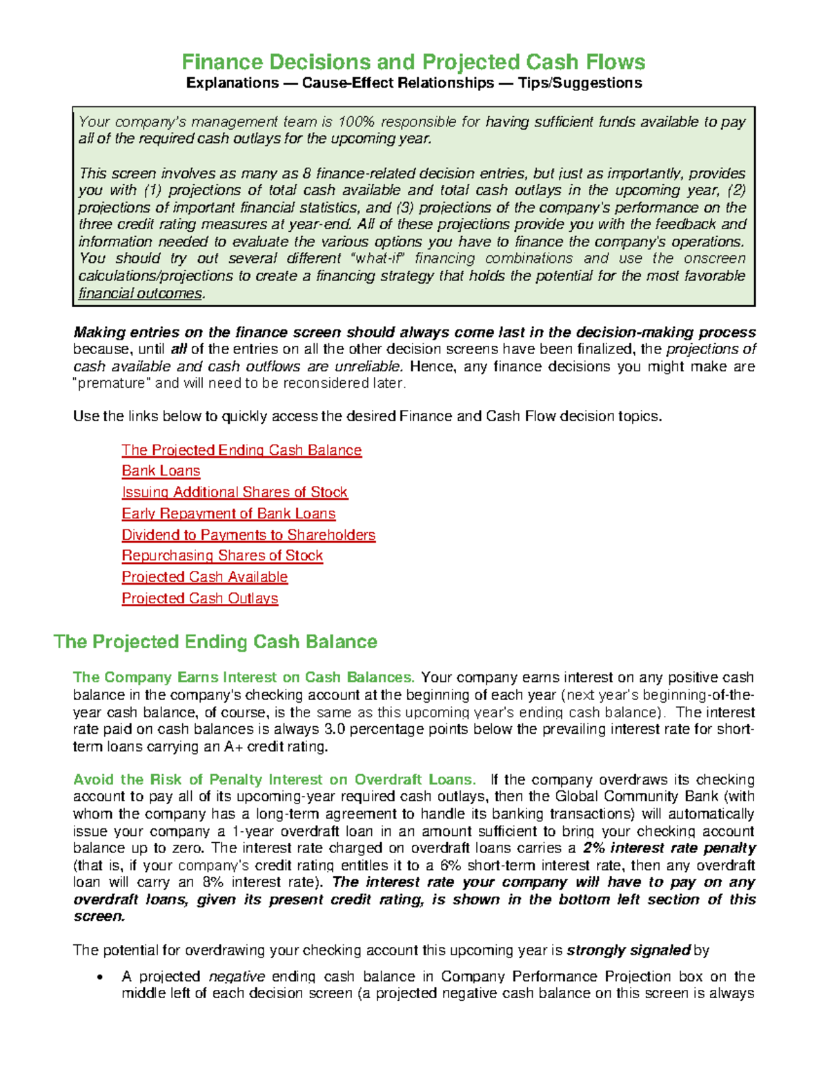 Finance AND CASH FLOW - czzdvsdg - Finance Decisions and Projected Cash ...