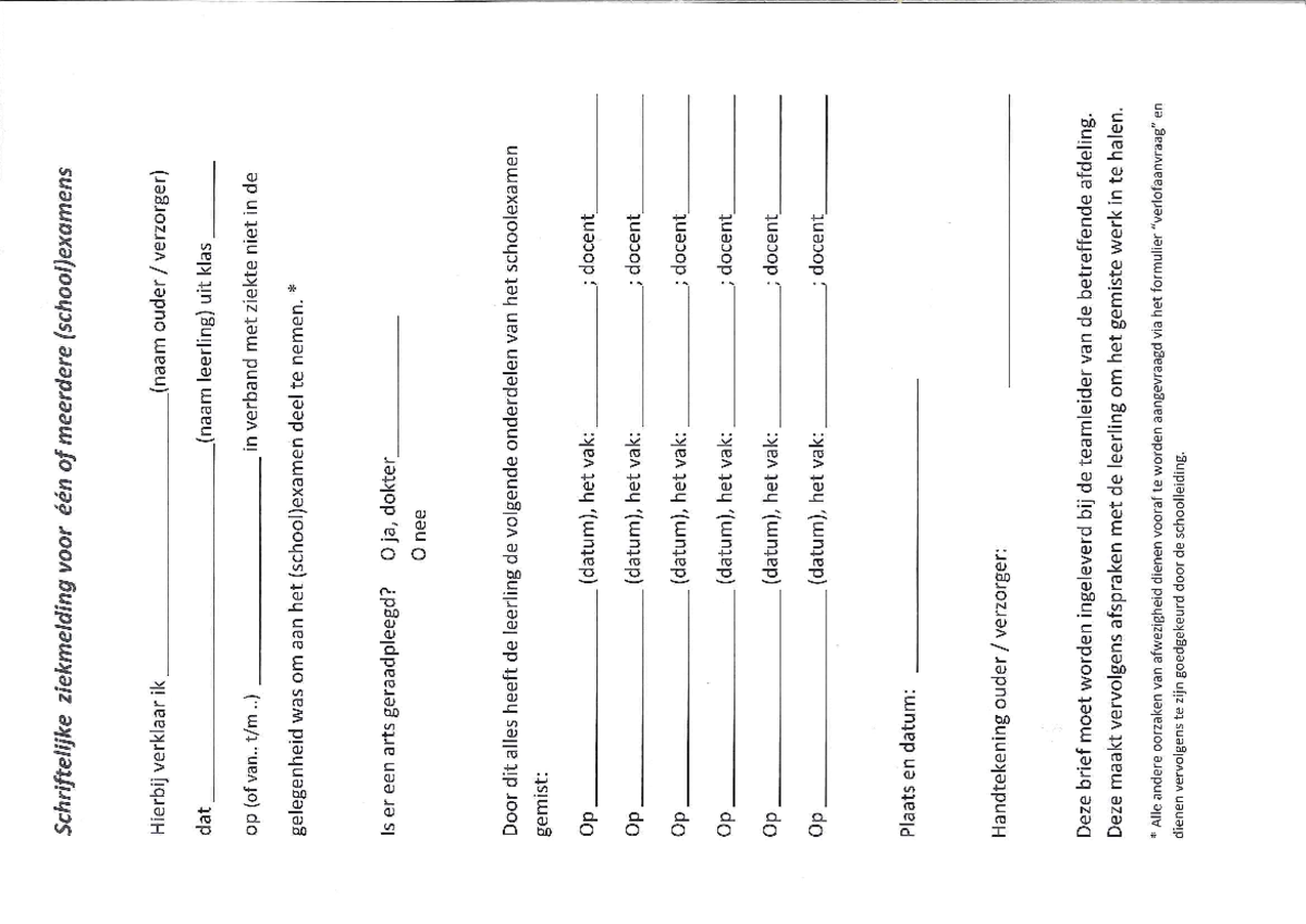 Ziekmelding formulier - Schriftelijke ziekmelding voor één of meerdere ...