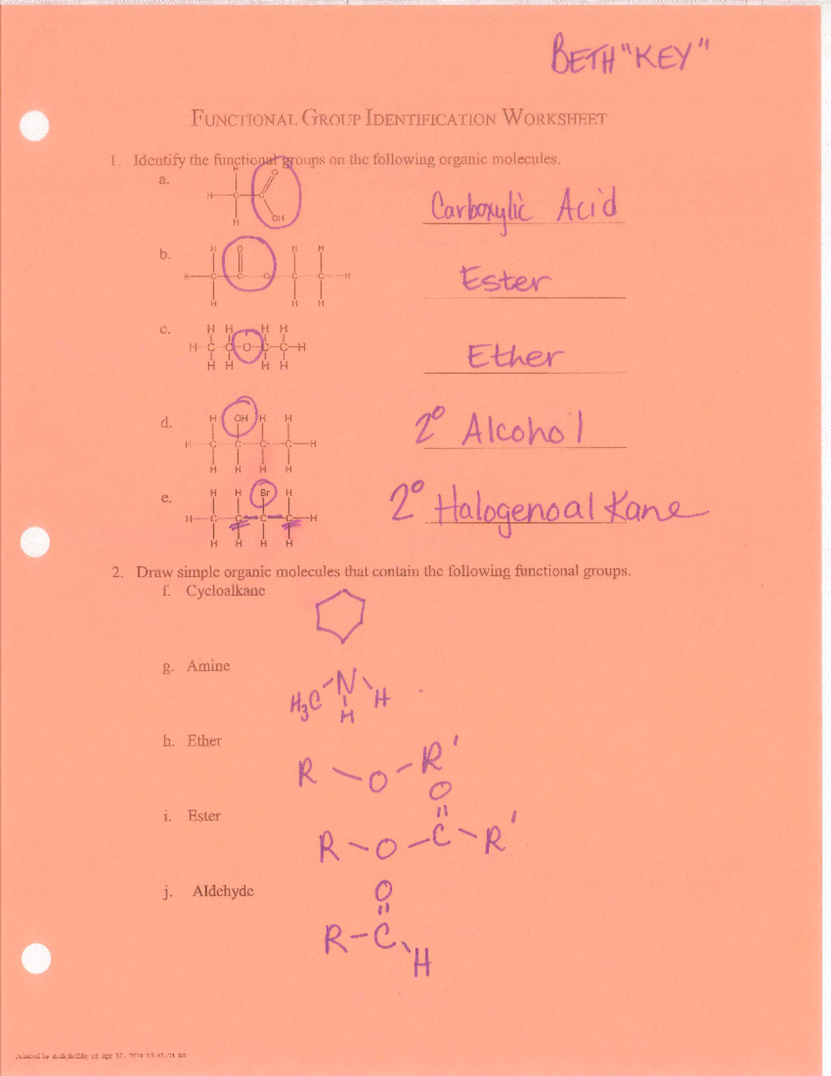 Functional Group Identification WS Key - General Biology 2 - Studocu