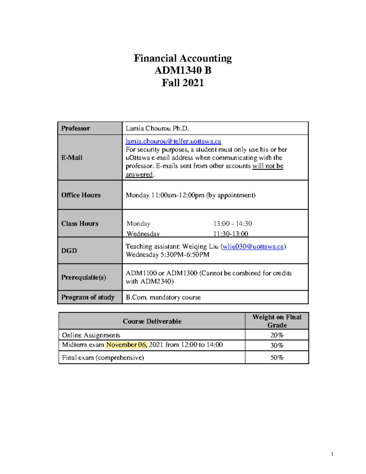 ADM1340 - Financial Accounting ADM1340 B Fall 2021 Professor Lamia ...