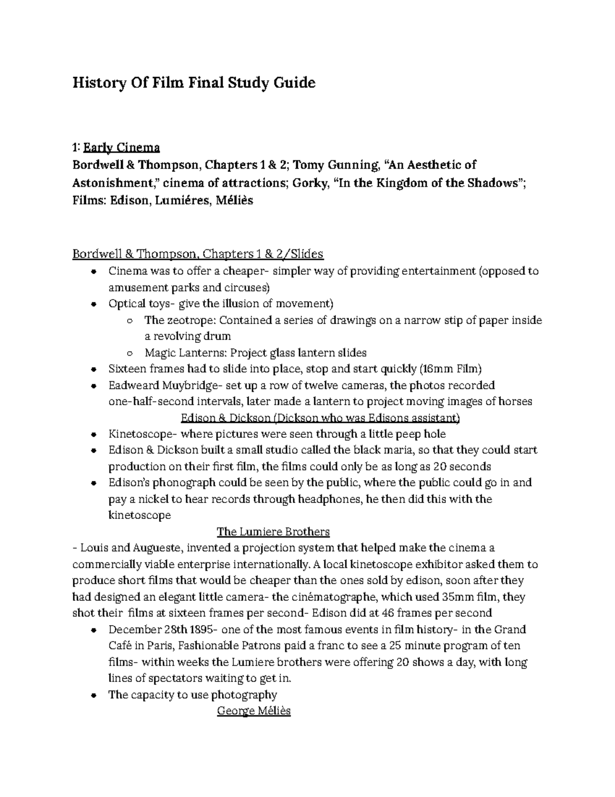 History Of Film Final Study Guide - A local kinetoscope exhibitor asked ...