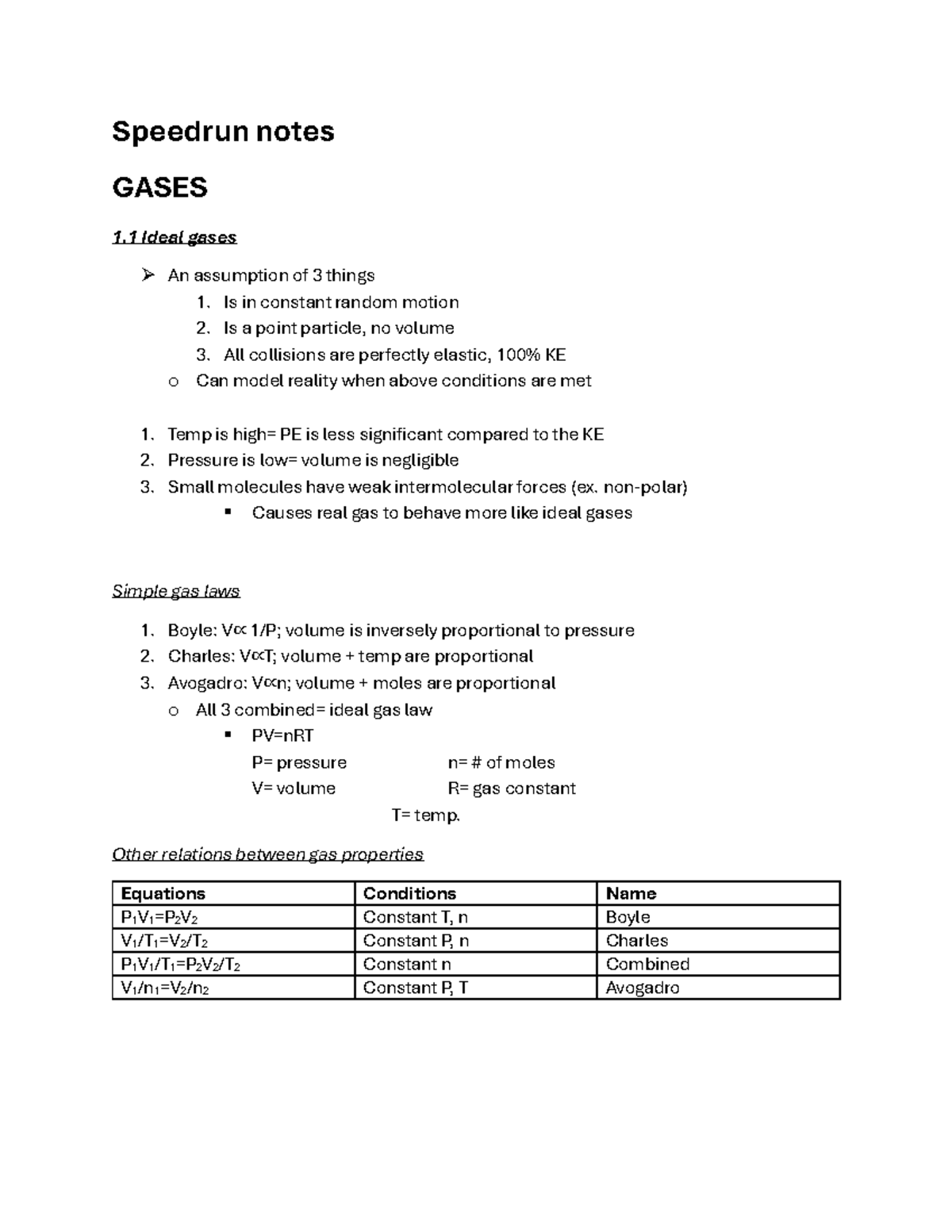 Chem midterm notes - Speedrun notes GASES 1 .1 Ideal gases An ...
