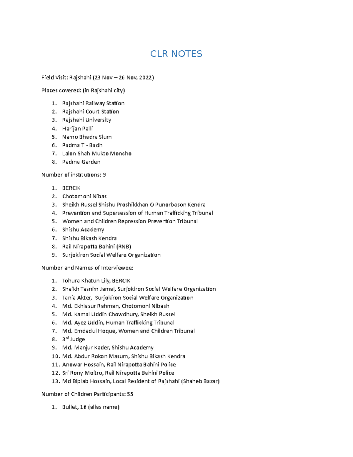 CLR Notes - learning the practical aspects of conducting research - CLR ...