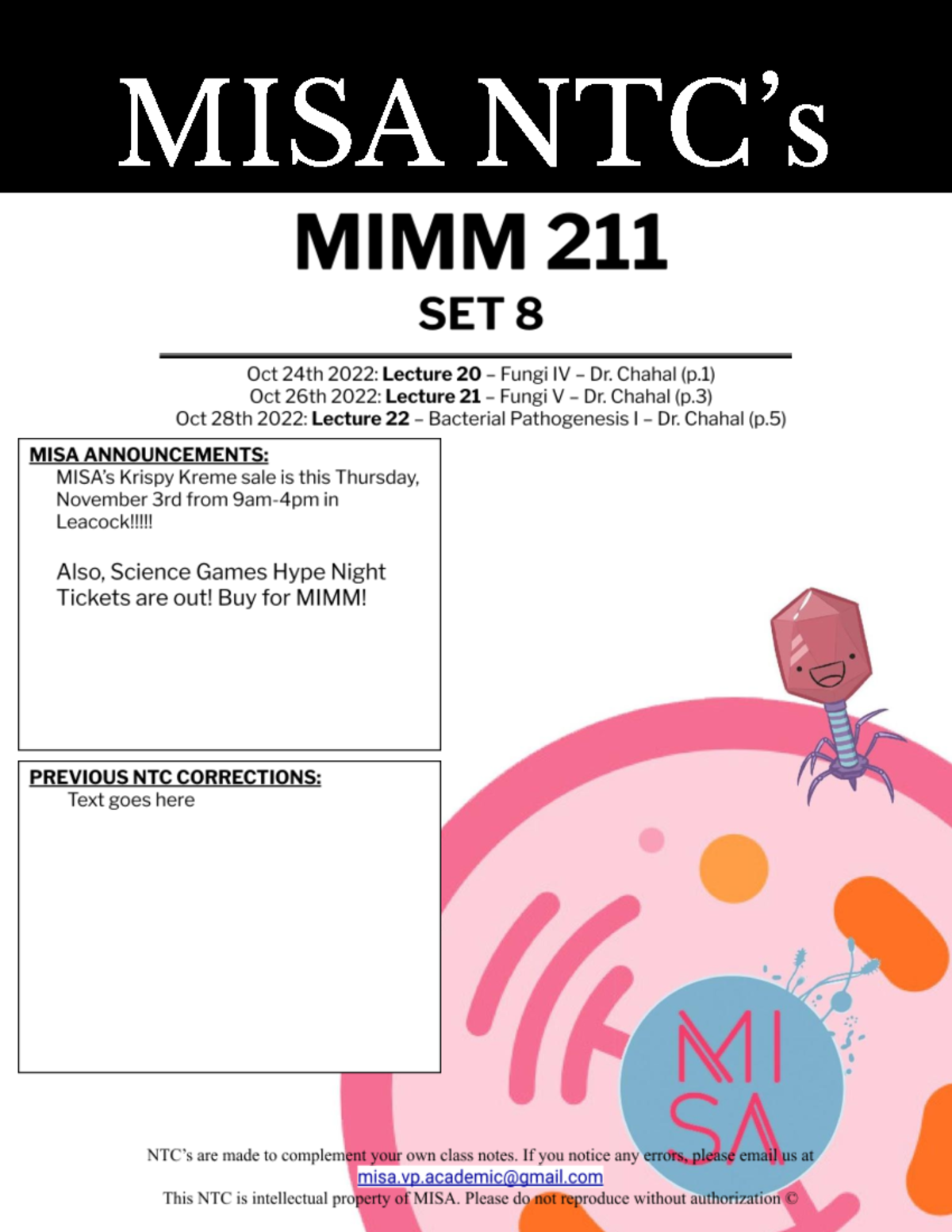 MIMM 211 Set 8 - NTCs - MISA NTC’s MIMM 212 - Dr. Jasmin Chahal Lecture 20: Fungi IV October 24 ...