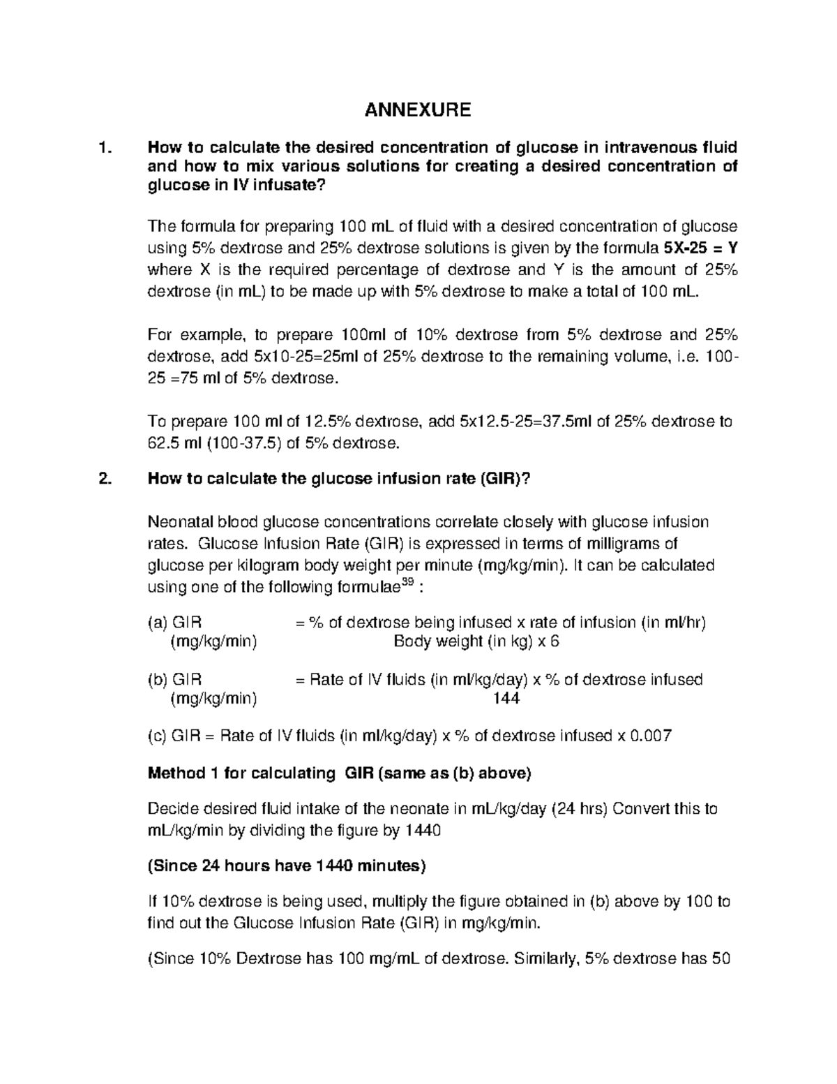 Glucose-infusion - ANNEXURE How to calculate the desired concentration ...