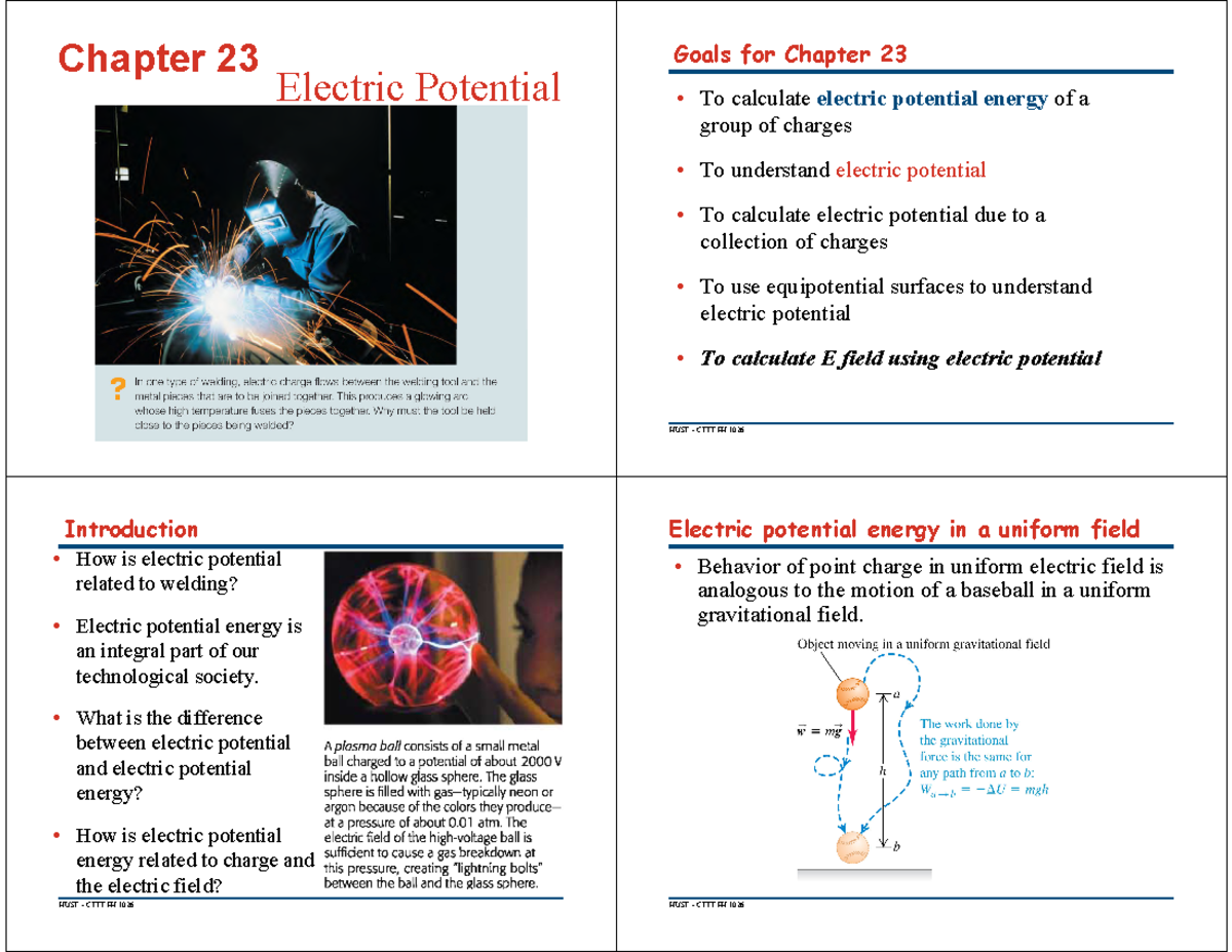 23 Lecture Outline 4p - Chapter 23 Electric Potential HUST ñ CTTT PH 1026. Goals for Chapter 23 ...
