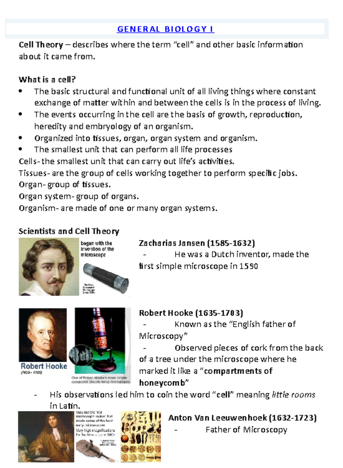 Gen-Bio-Cell Theory - G E N E R A L B I O LO GY I Cell Theory ...