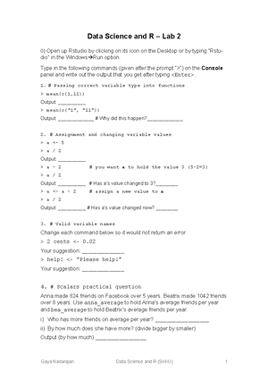 R–lab sheet week 04-factors - Data Science and R – Lab 4 Use R code to ...