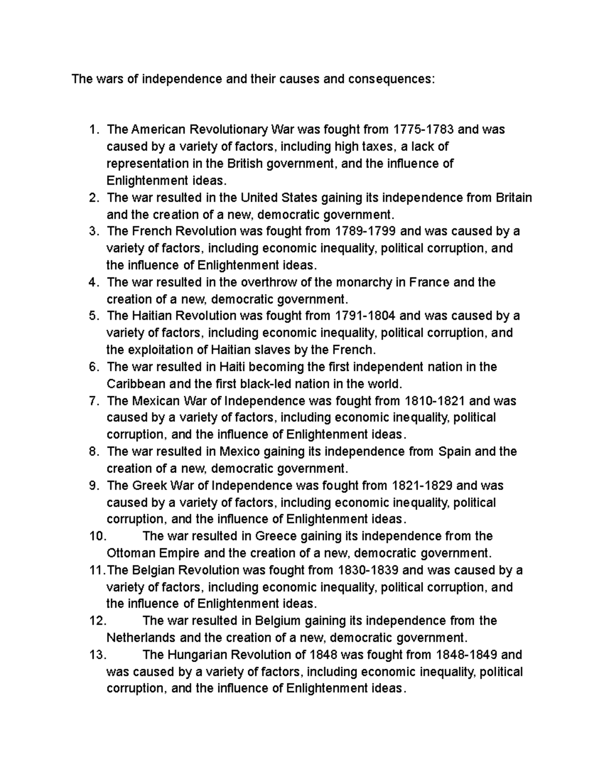 The wars of independence and their causes and consequences - The war ...