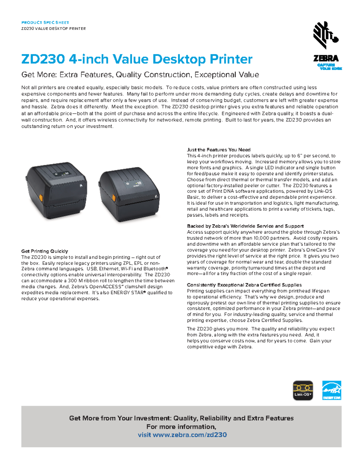 Zd230-specification-sheet MY - Get Printing Quickly The ZD230 is simple ...
