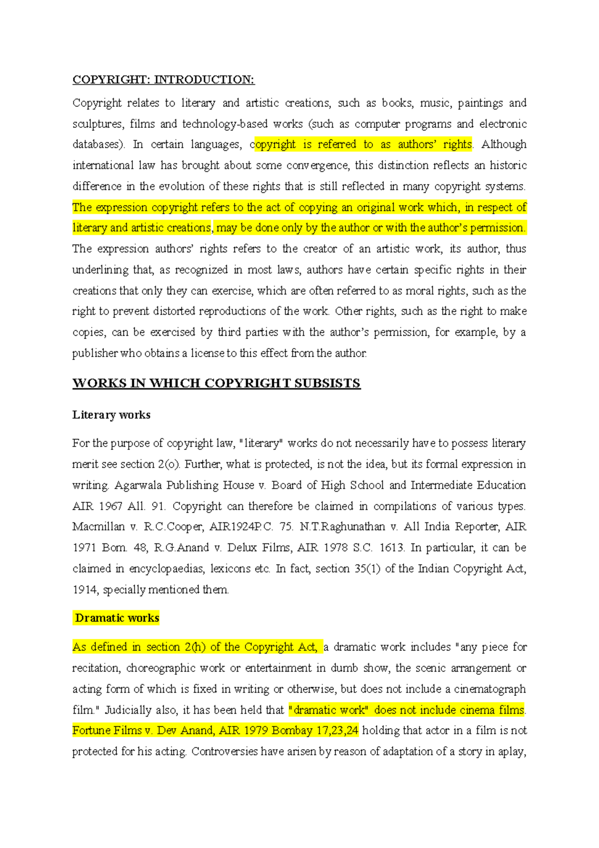 Basic concepts of copyright - COPYRIGHT : INTRODUCTION: Copyright ...