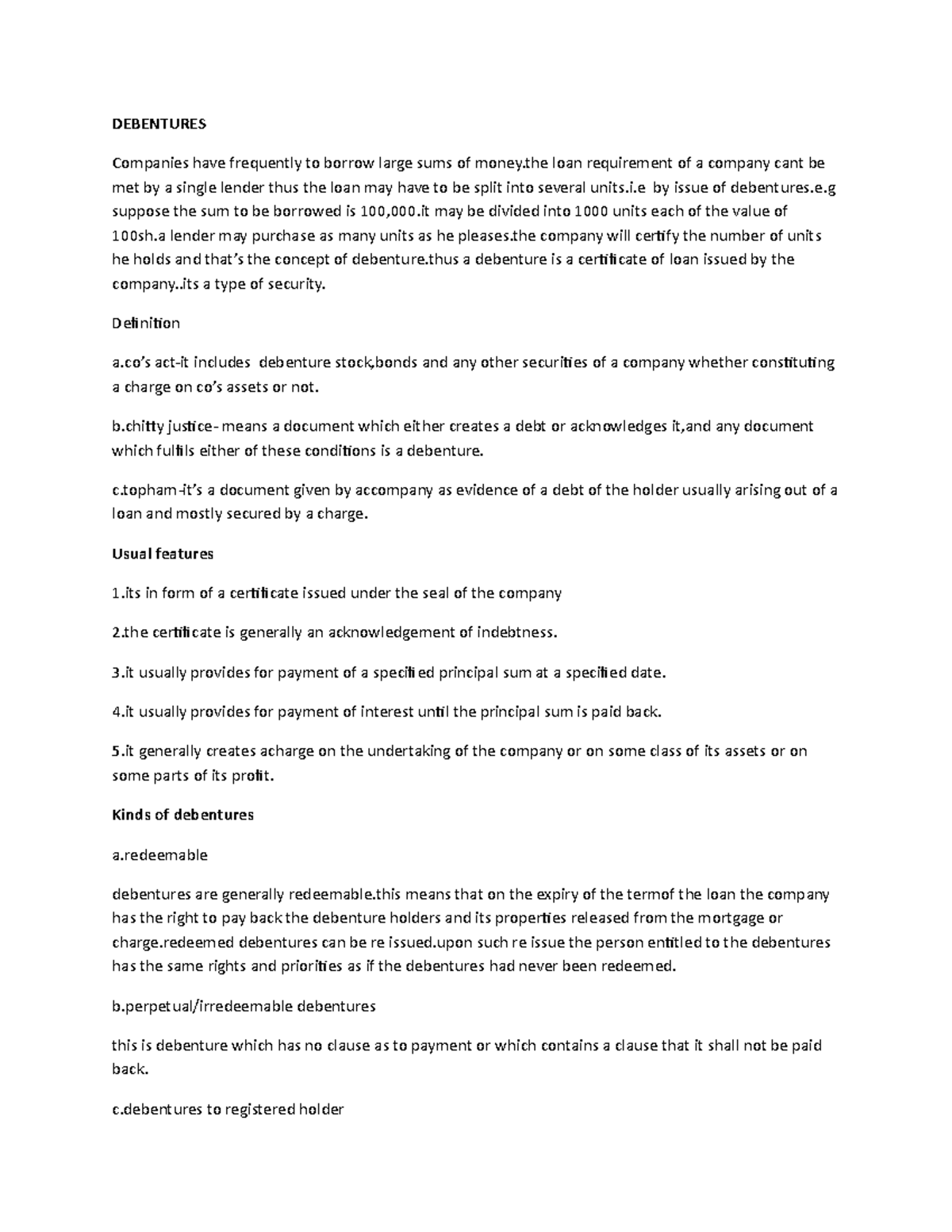 Debentures - Notes - DEBENTURES Companies have frequently to borrow ...