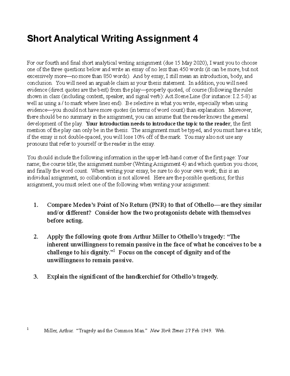 Trag102 - Short writing assignment on Othello for Tragedy 102 class ...