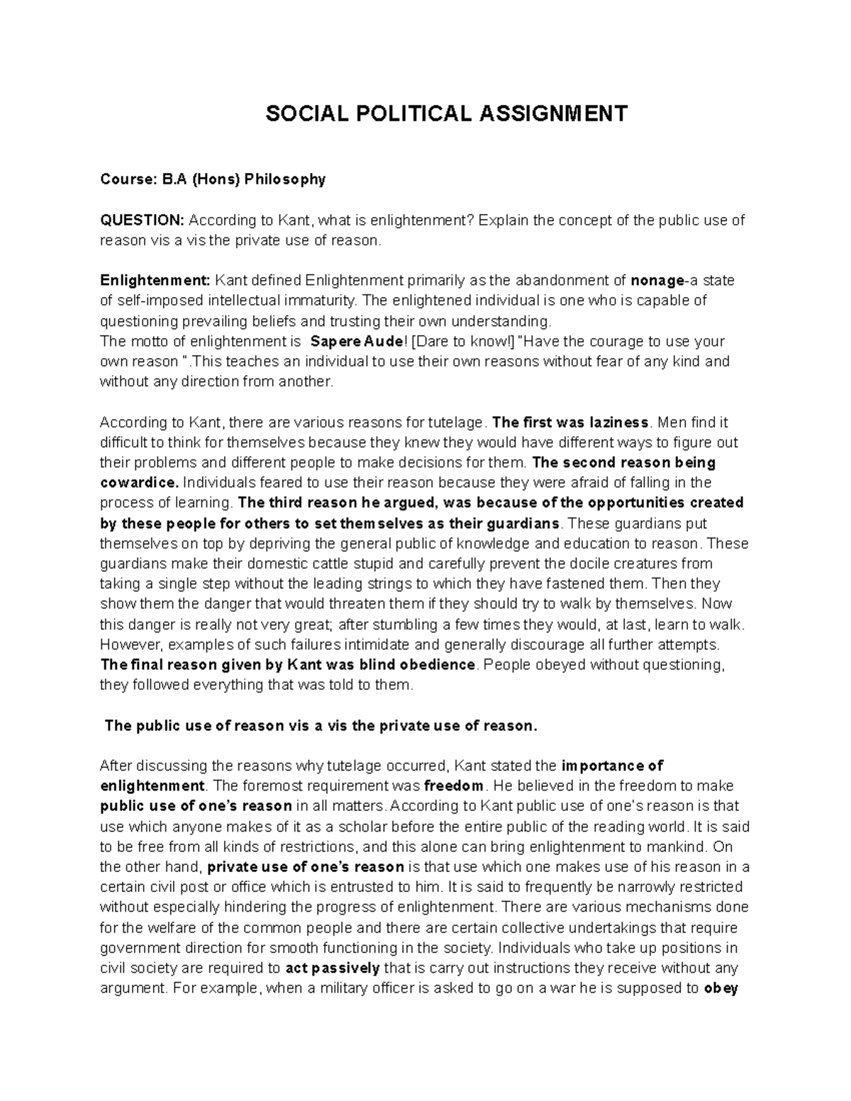 Social Political Assignment - SOCIAL POLITICAL ASSIGNMENT Course: B ...