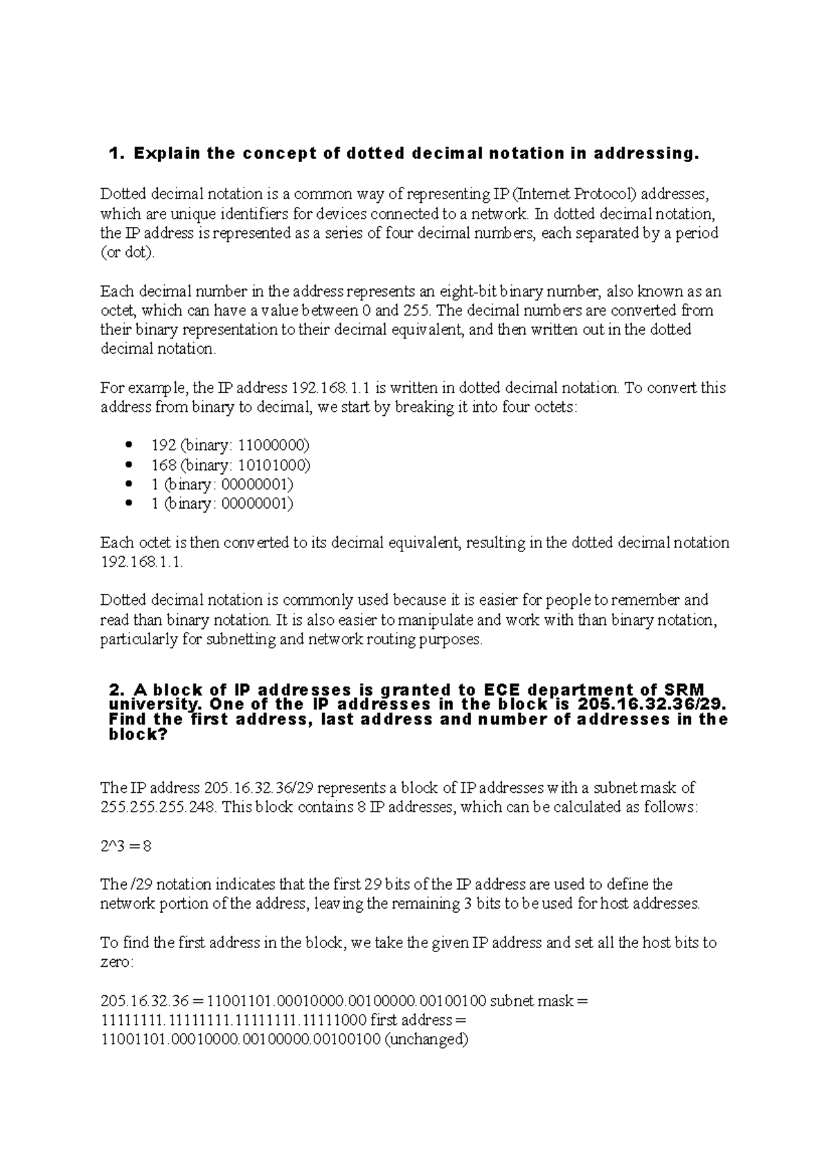 CT2 CC 4 marks - ct2 4m - Explain the concept of dotted decimal notation in addressing. Dotted ...