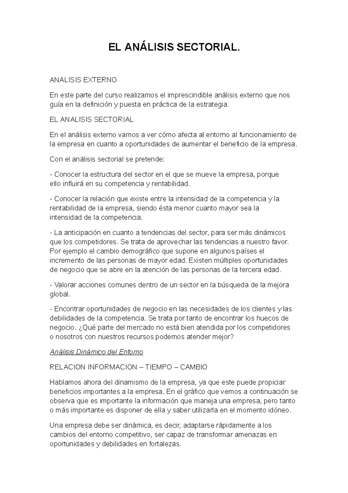 Analisis Sectorial - EL ANÁLISIS SECTORIAL. ANALISIS EXTERNO En este ...
