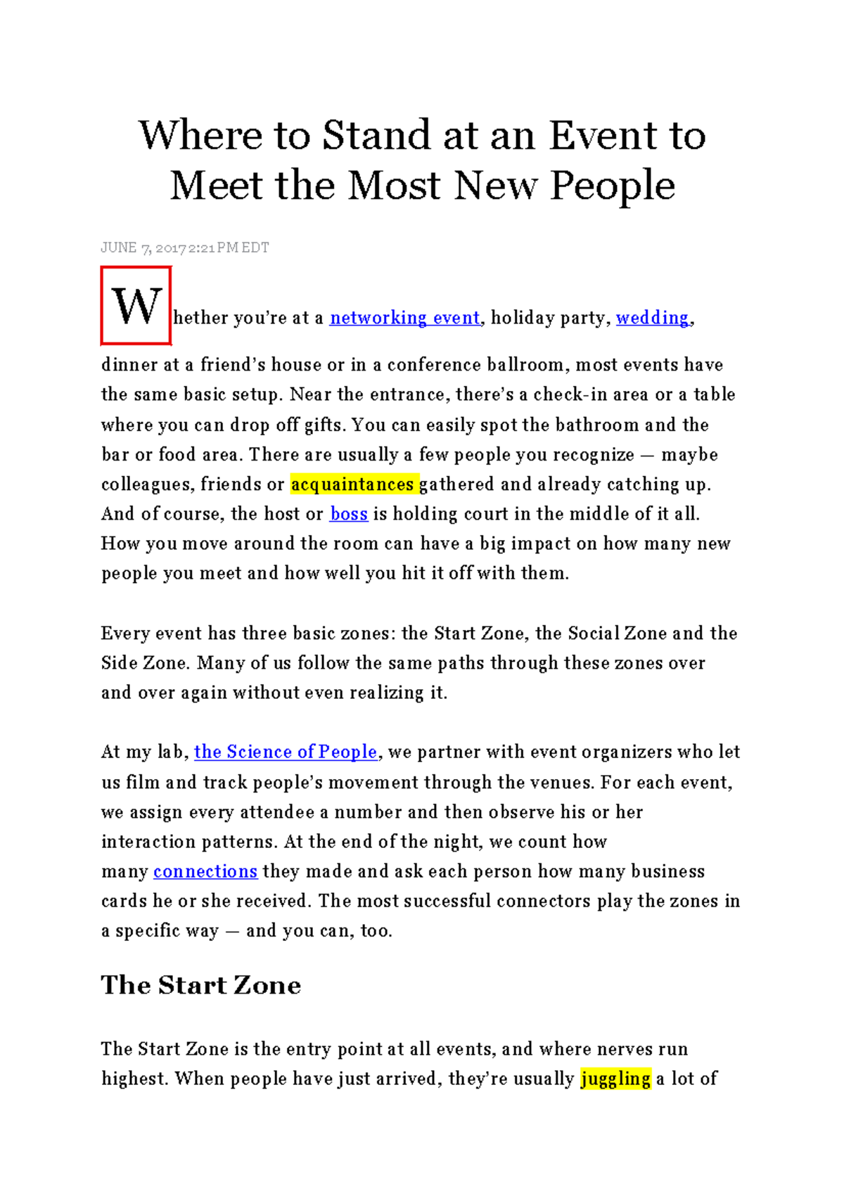 Artikel Engels semester 2 - Where to Stand at an Event to Meet the Most ...