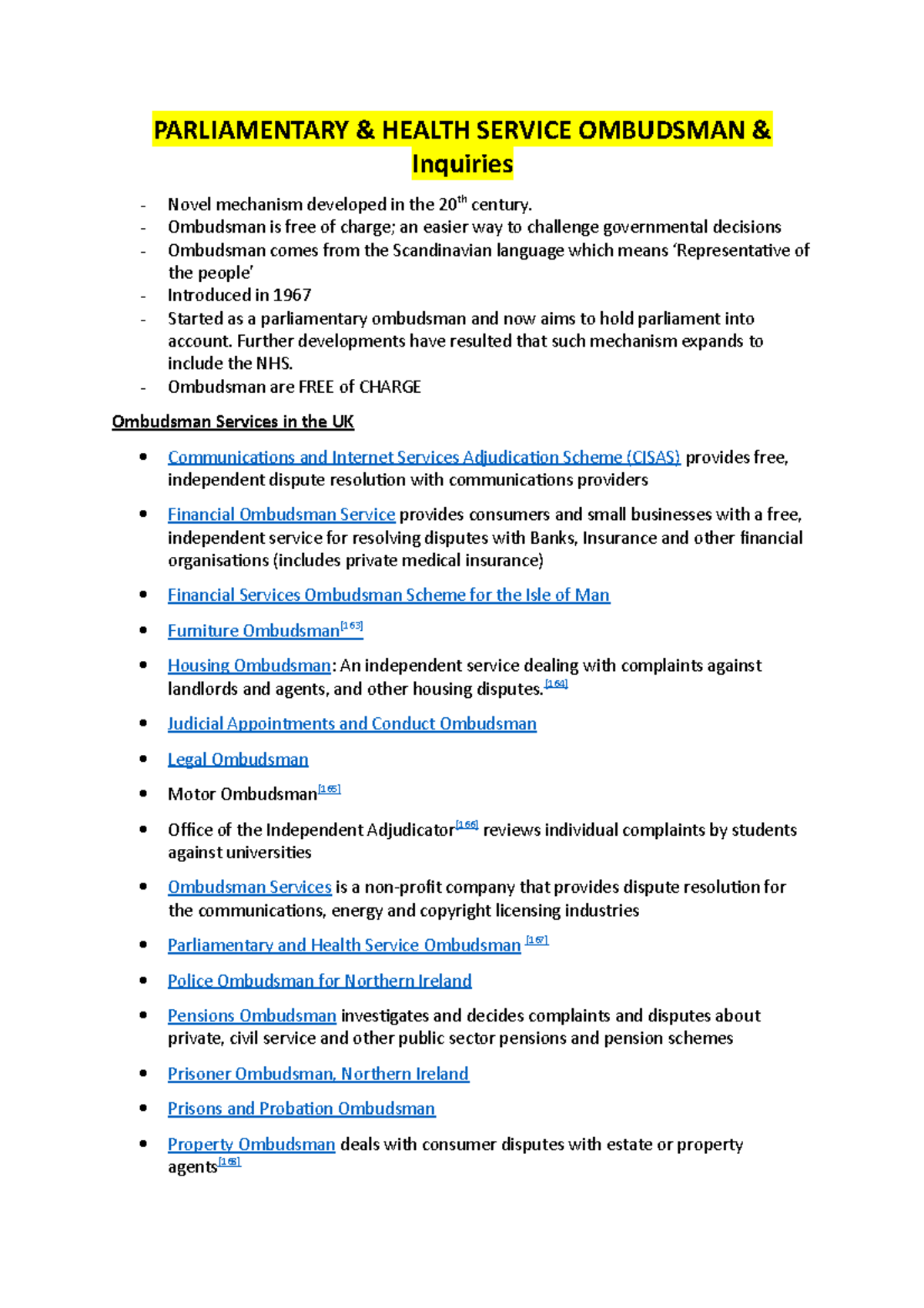 Ombudsman & Inquiries - Concise Notes - PARLIAMENTARY & HEALTH SERVICE ...