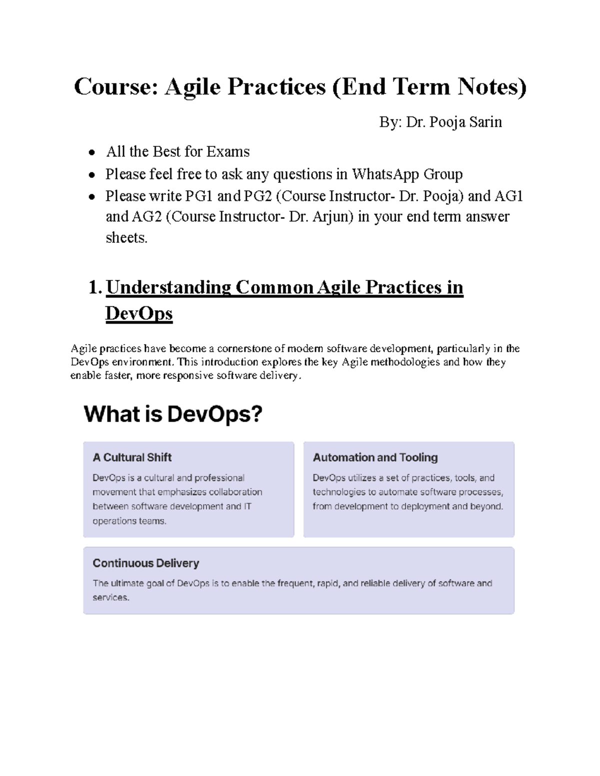 Agile Notes - Course: Agile Practices (End Term Notes) By: Dr. Pooja ...