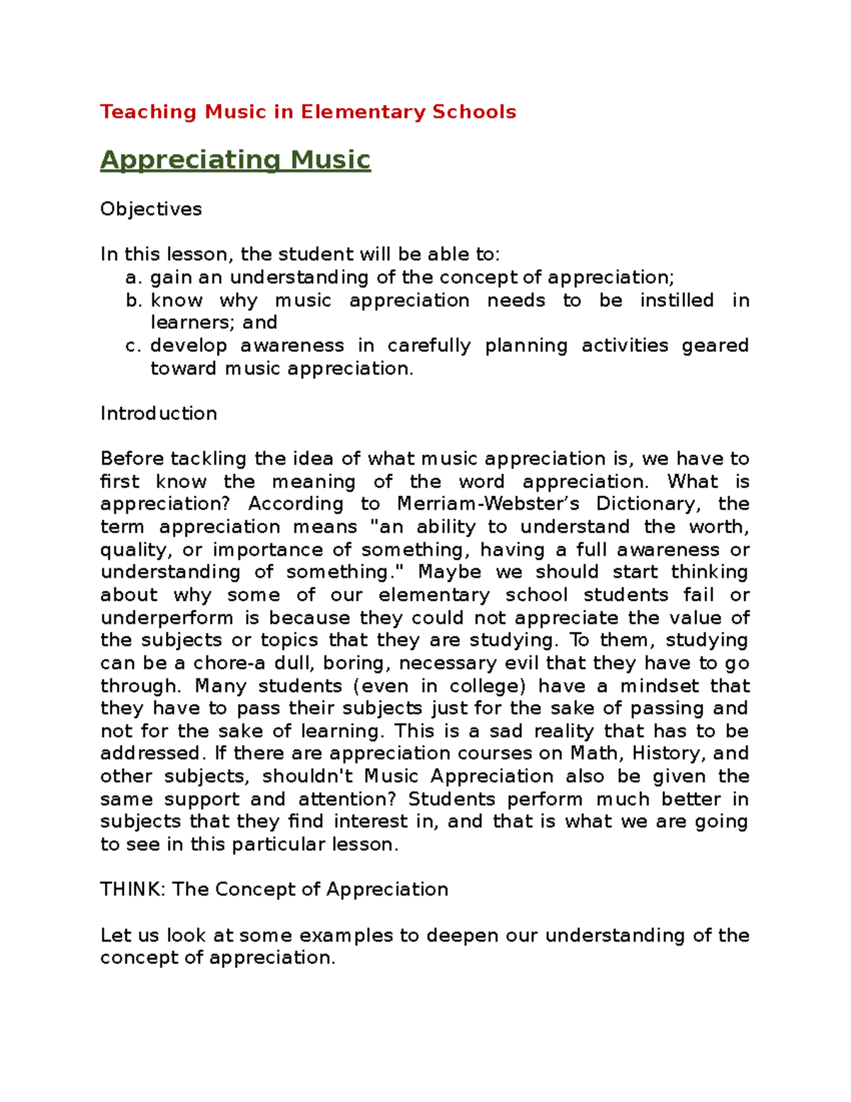 Teaching Music in Elementary Schools-Appreciating Music - Teaching ...