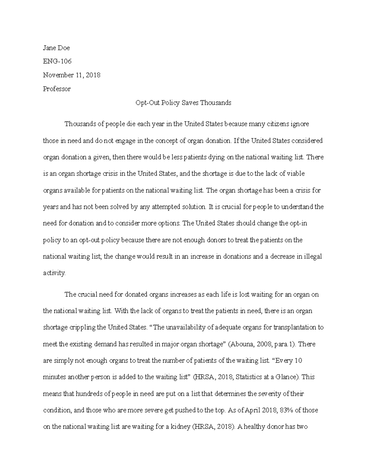 Proposal Argument Essay.docx - Copy - Jane Doe ENG- November 11, 2018 ...