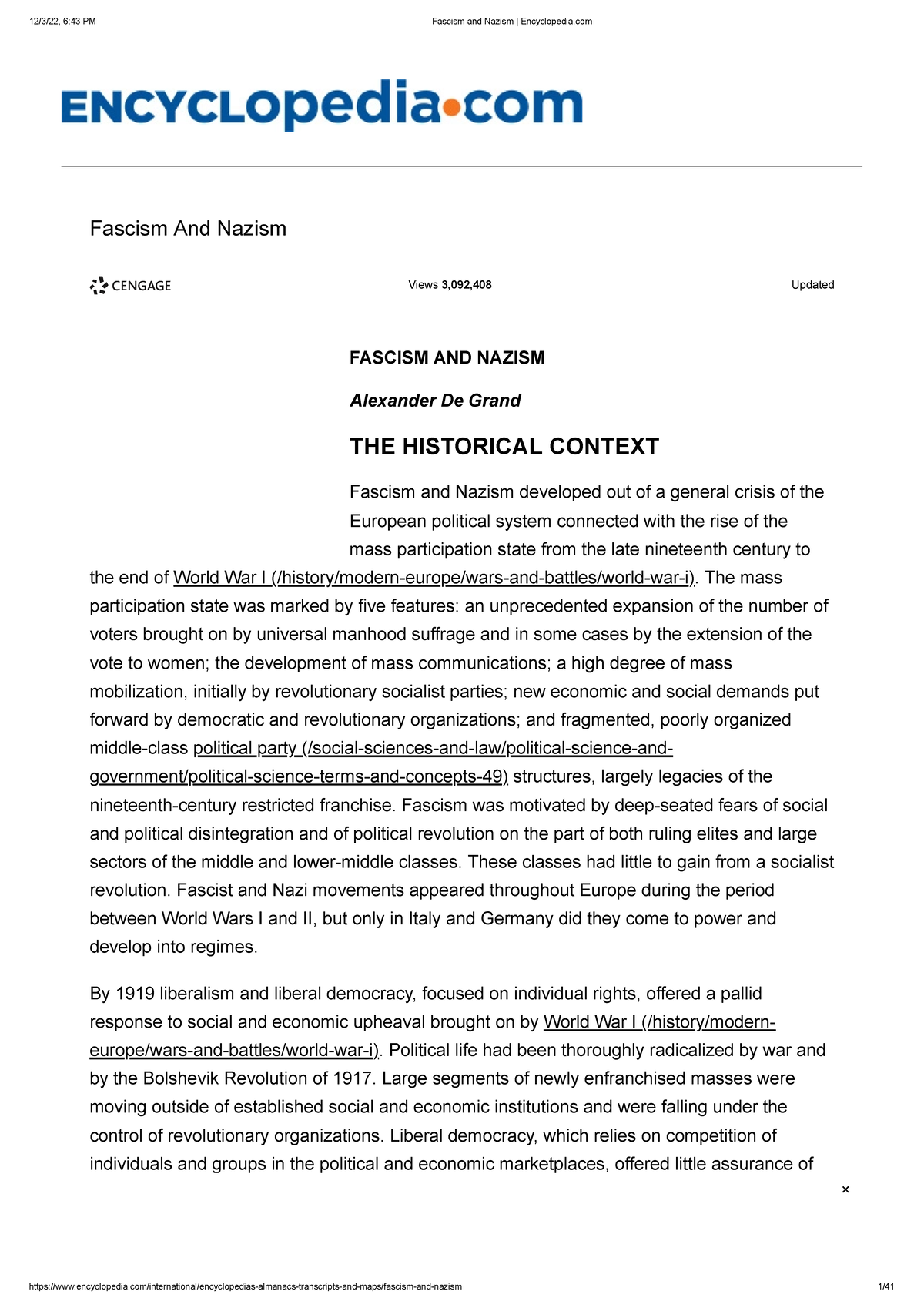 Fascism and Nazism Encyclopedia - FASCISM AND NAZISM Alexander De Grand ...